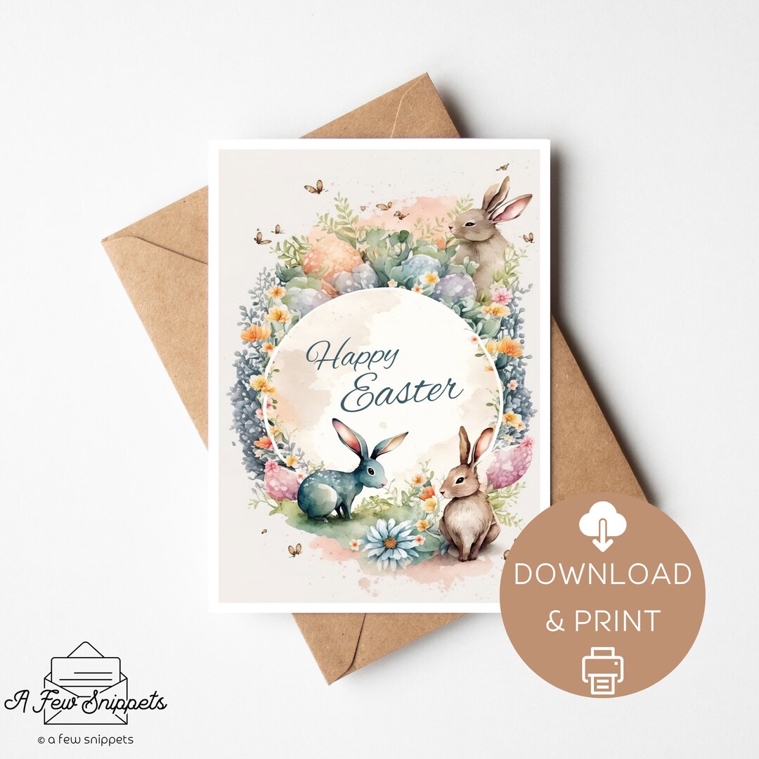 Happy Easter Printable Card | Easter Card | Easter Bunnies | Print at ...