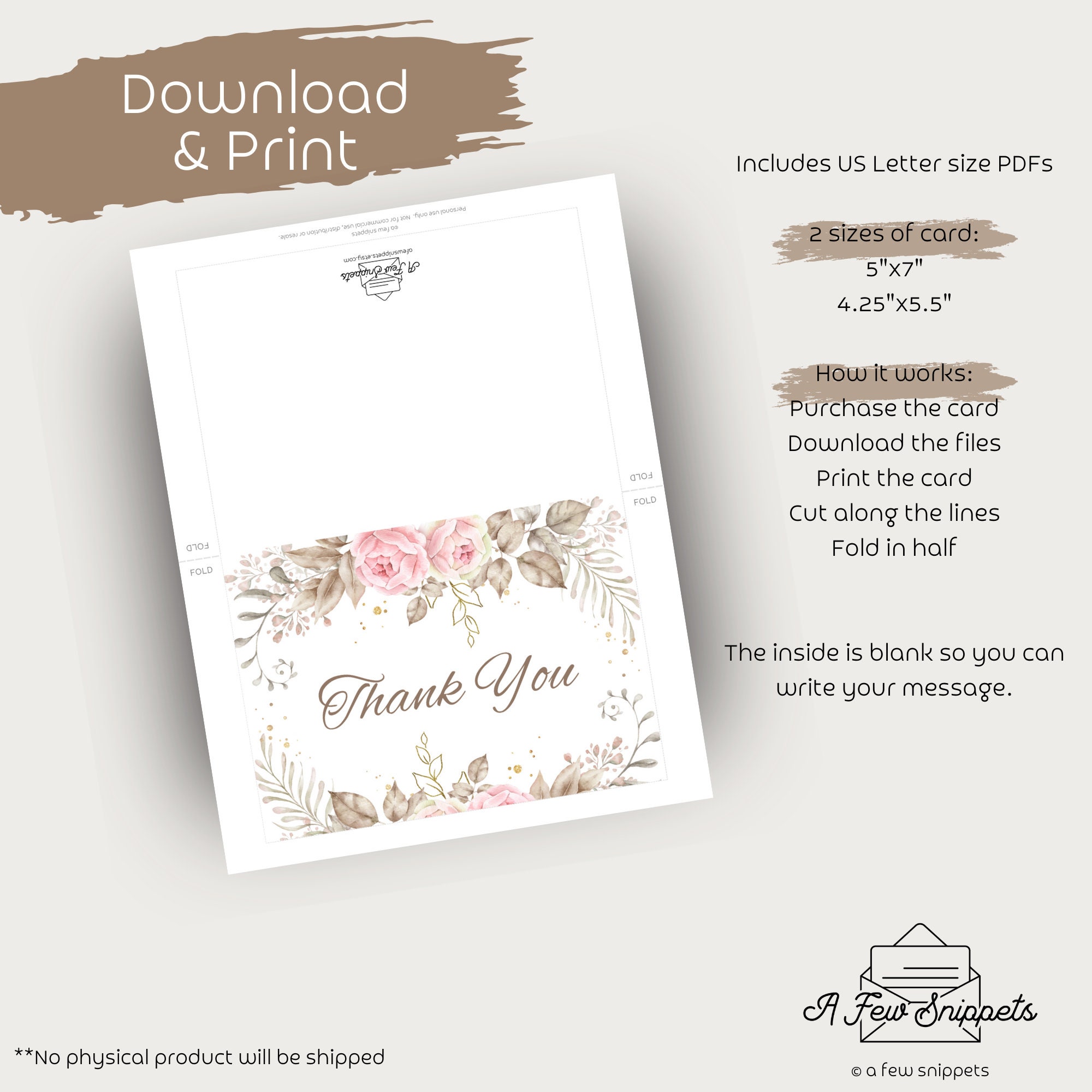 Thank You Printable Card Thank You Print at Home Card - Etsy