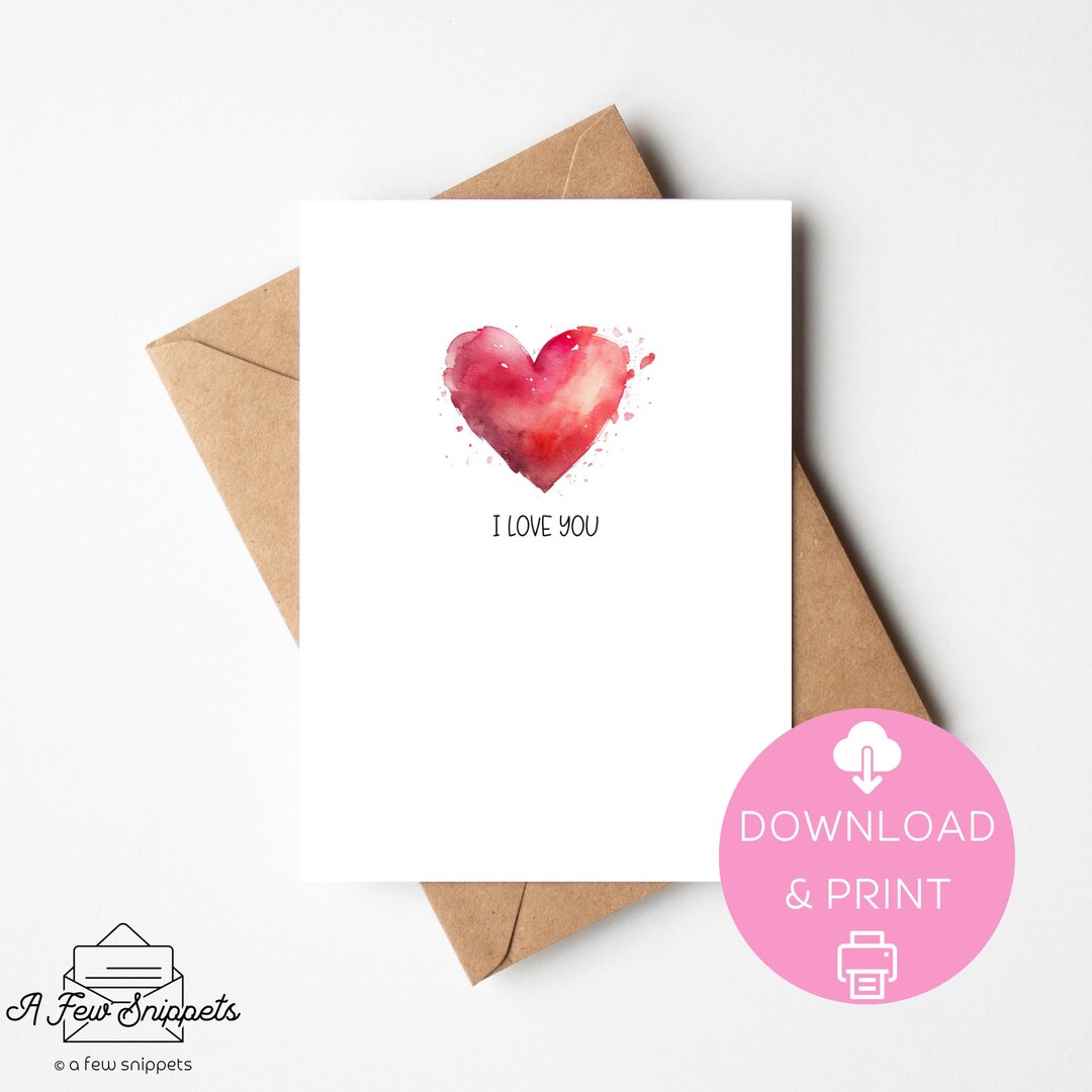 I Love You Printable Card | Valentine's Day | Love | Anniversary | Cute ...