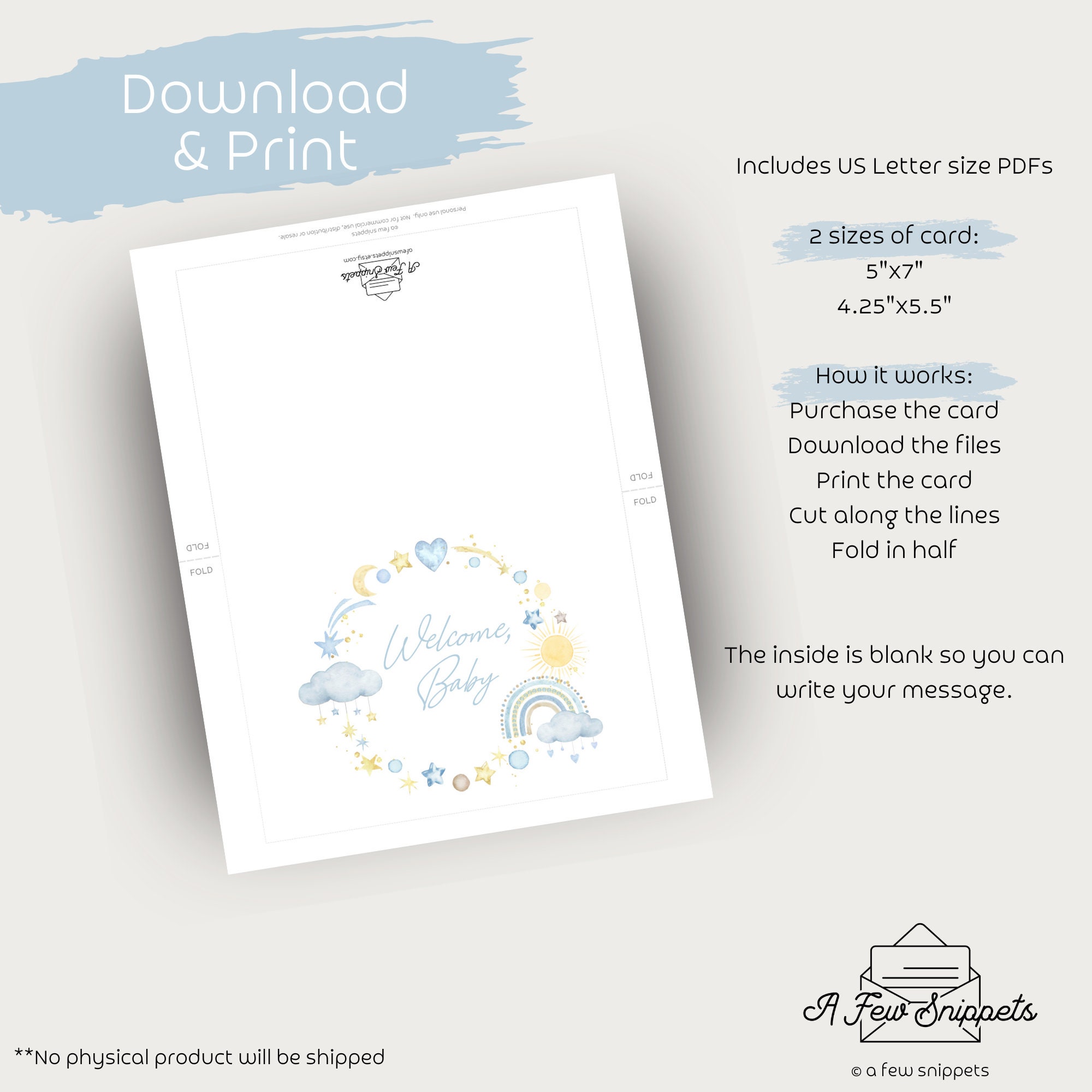 Welcome Baby Printable Card | New Baby Card| Print at Home | Card ...