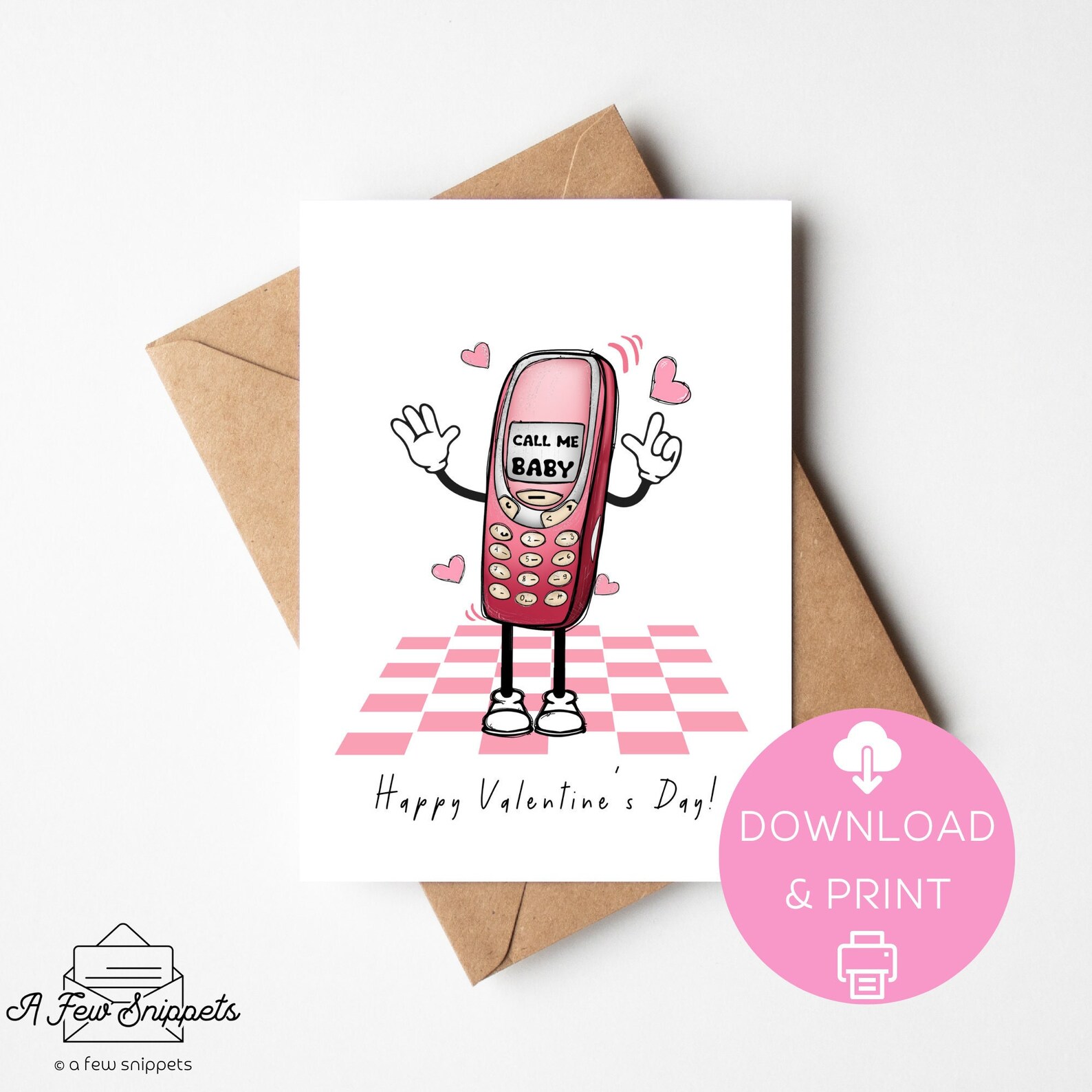Happy Valentine's Day Printable Card Valentine's Day Call Me Baby Phone ...