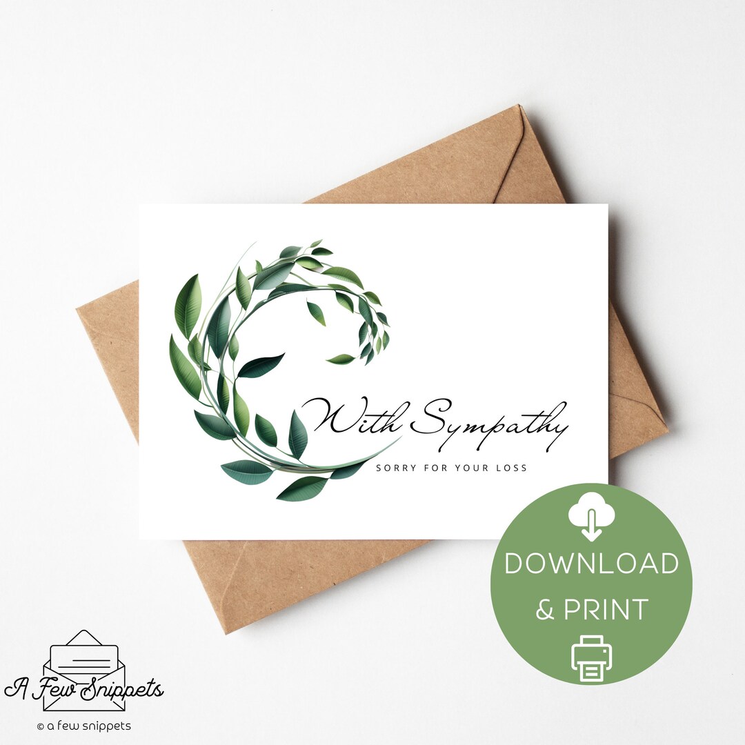 Sympathy Card Printable: Greenery Design (digital Download) - Etsy