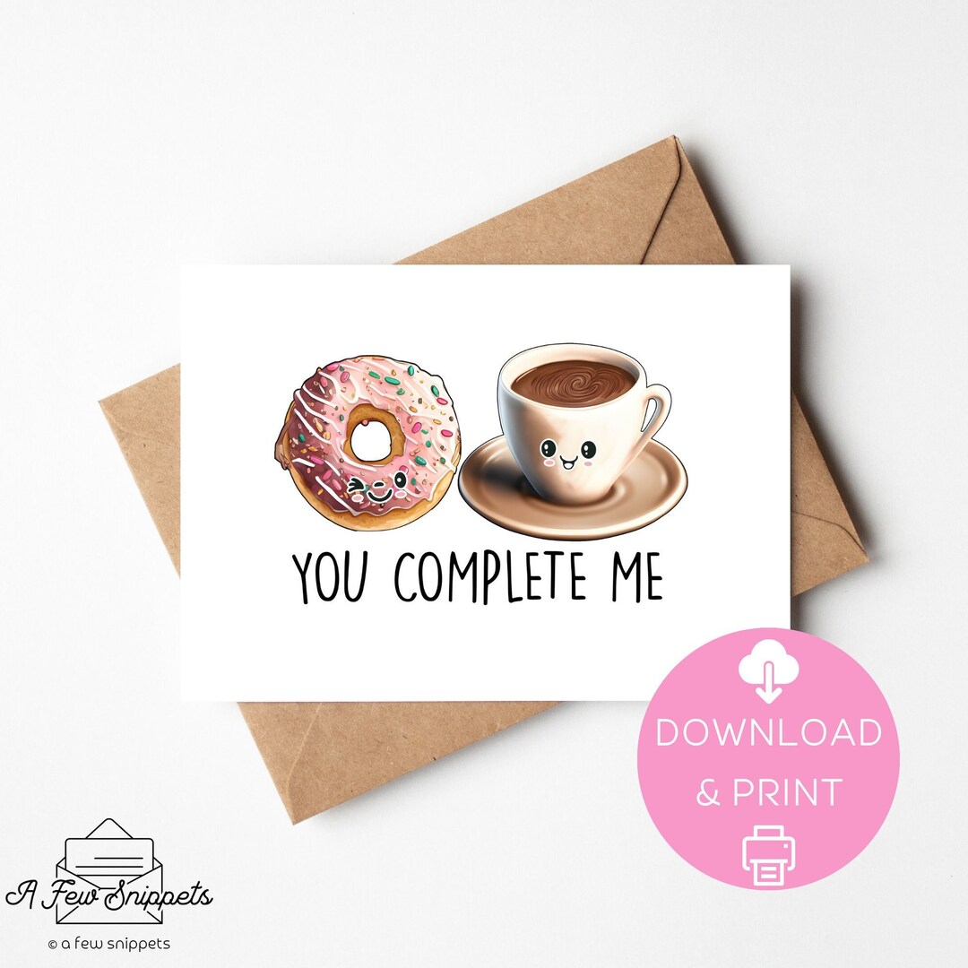 You Complete Me Printable Card Valentine's Day Love Anniversary Cute ...