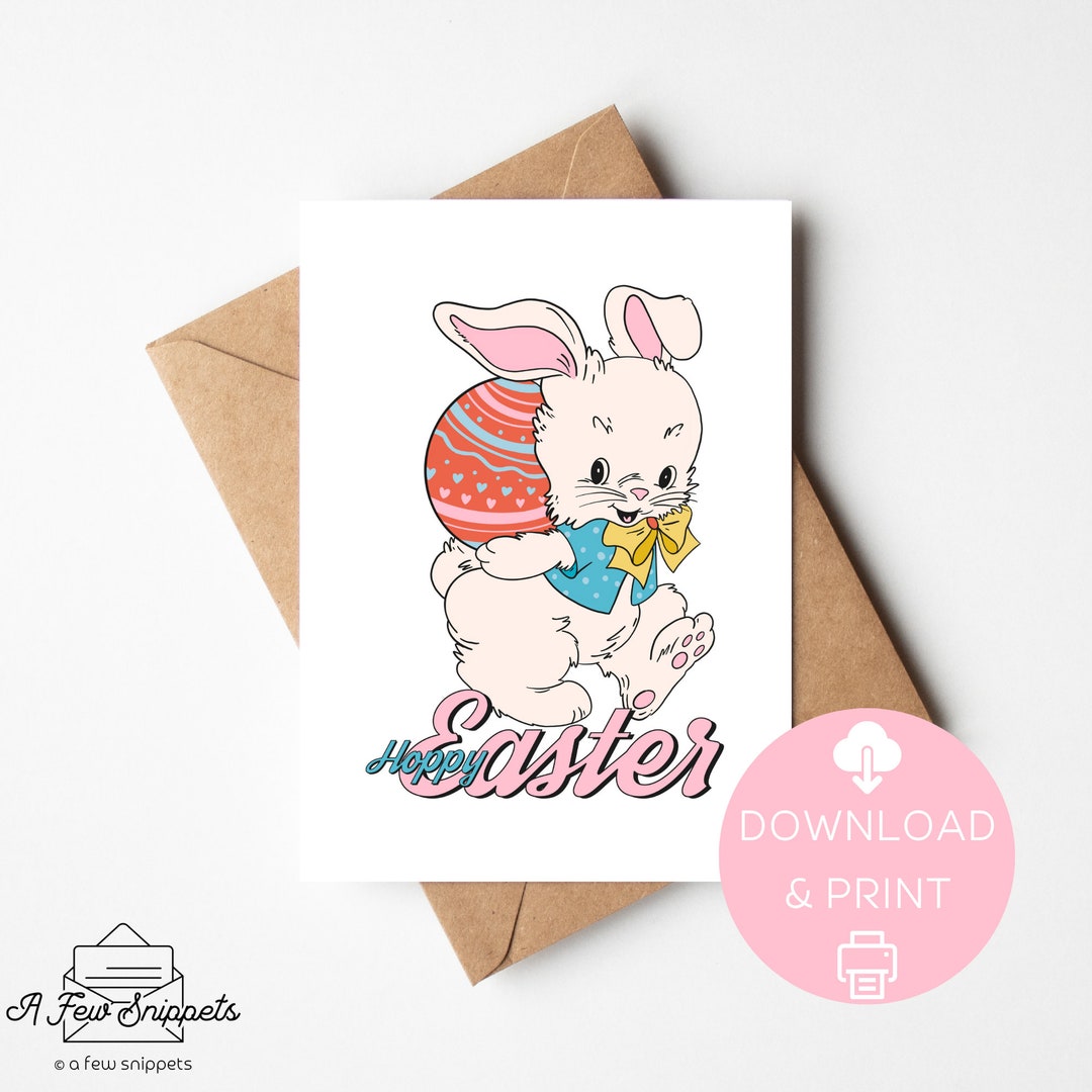 Hoppy Easter Printable Card | Easter | Retro | Easter Bunny | Print at ...