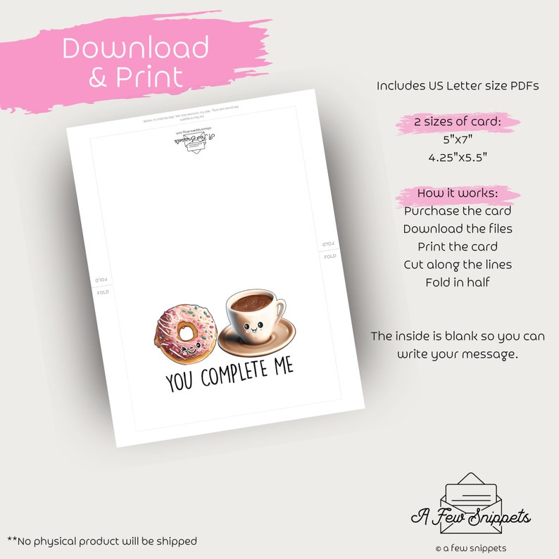 You Complete Me Printable Card Valentine's Day Love Anniversary Cute ...