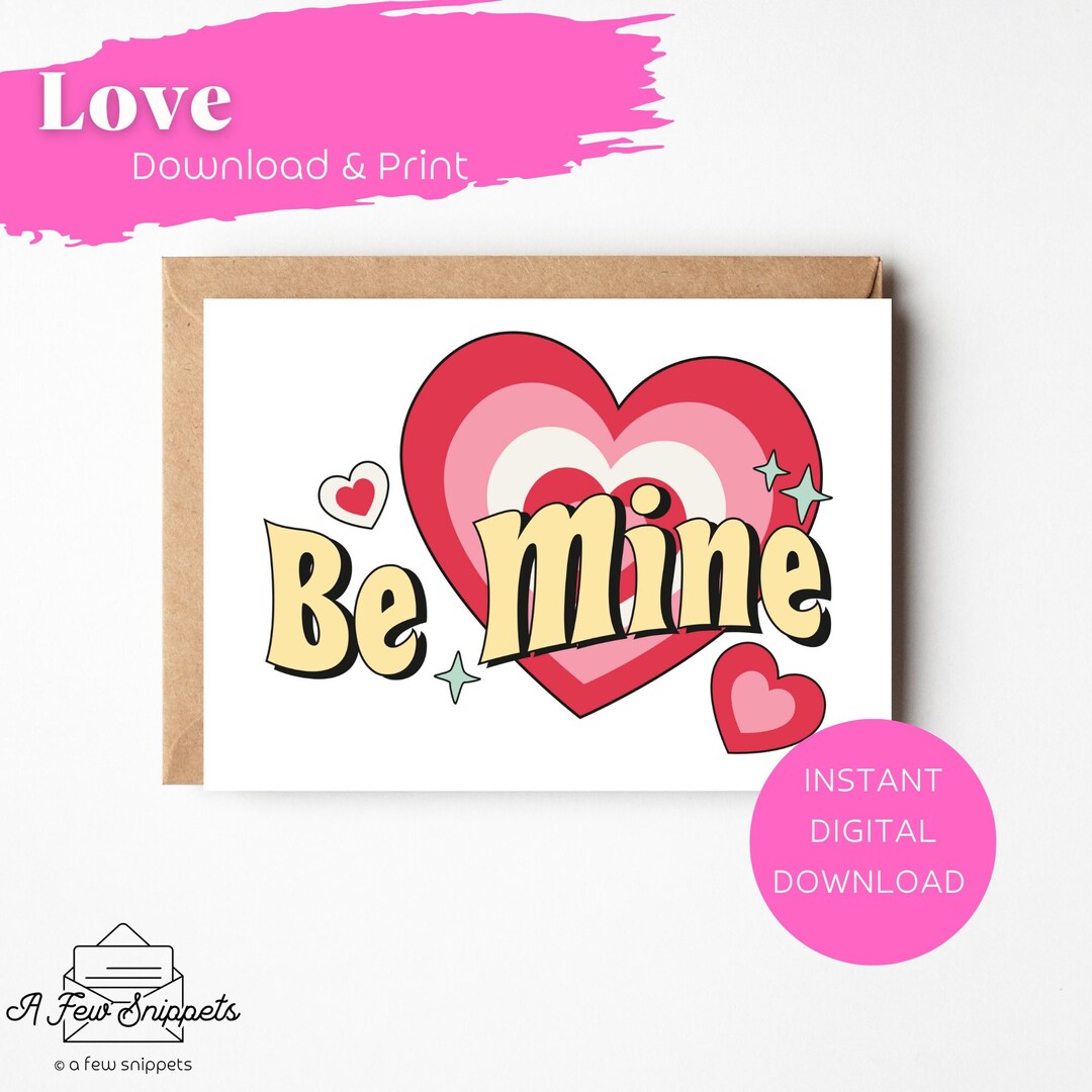 Be Mine Printable Card | Love Card | Instant Download PDF | Card ...