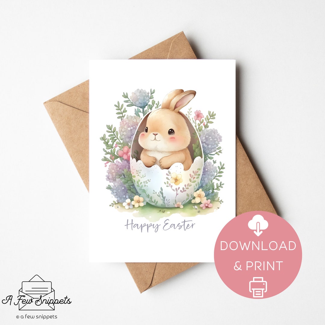 Happy Easter Printable Card | Easter Rabbit | Cute Bunny in Egg | Print ...