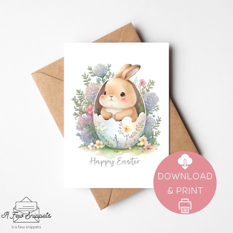Happy Easter Printable Card | Easter Rabbit | Cute Bunny in Egg | Print ...