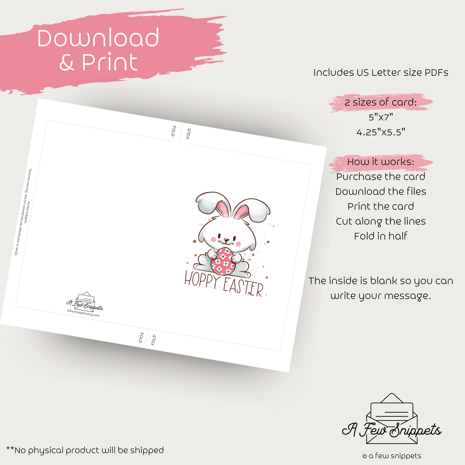 Hoppy Easter Printable Card | Easter Card | Easter Bunny | Cute | Print ...