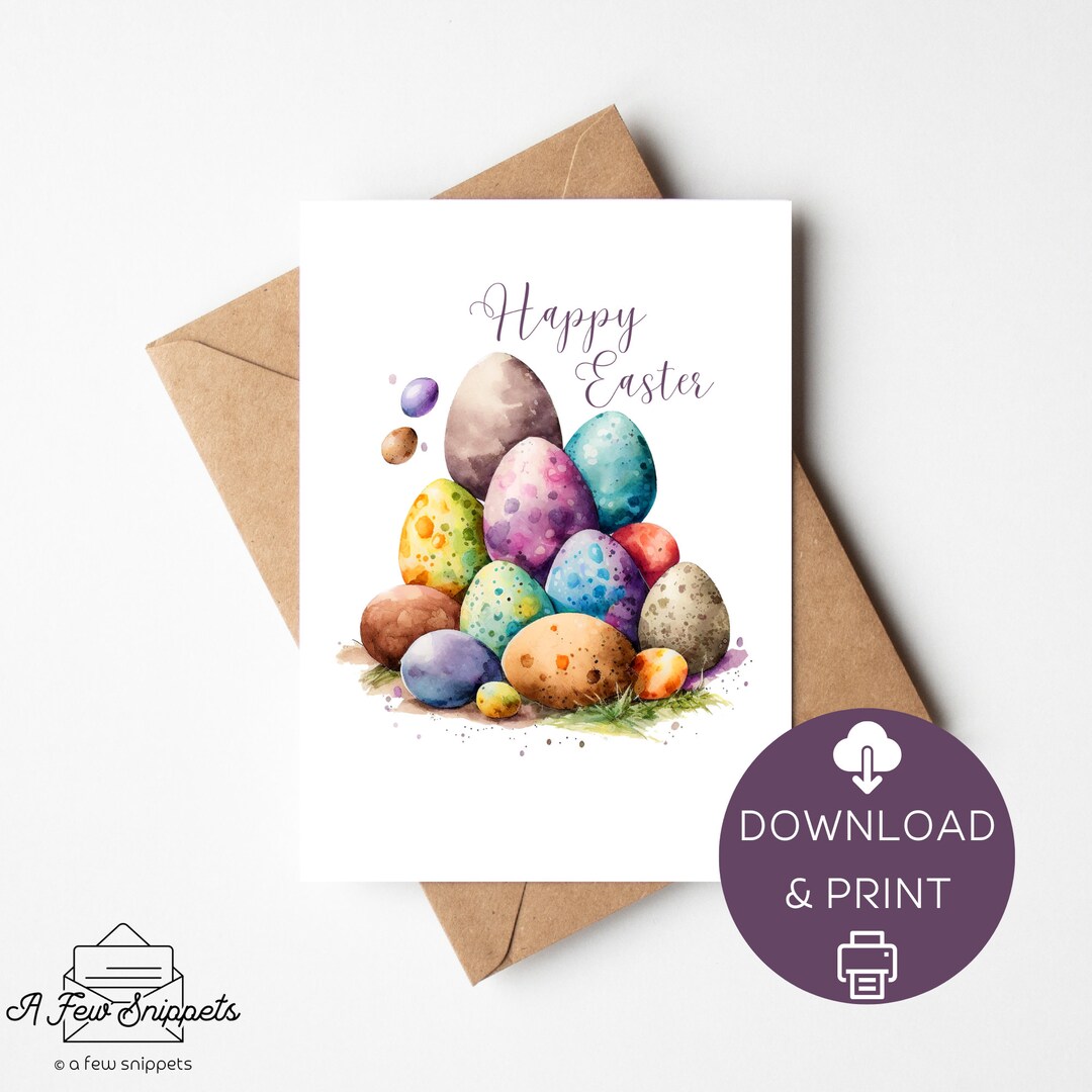 Happy Easter Printable Card Easter Eggs Colourful Eggs Print at Home ...