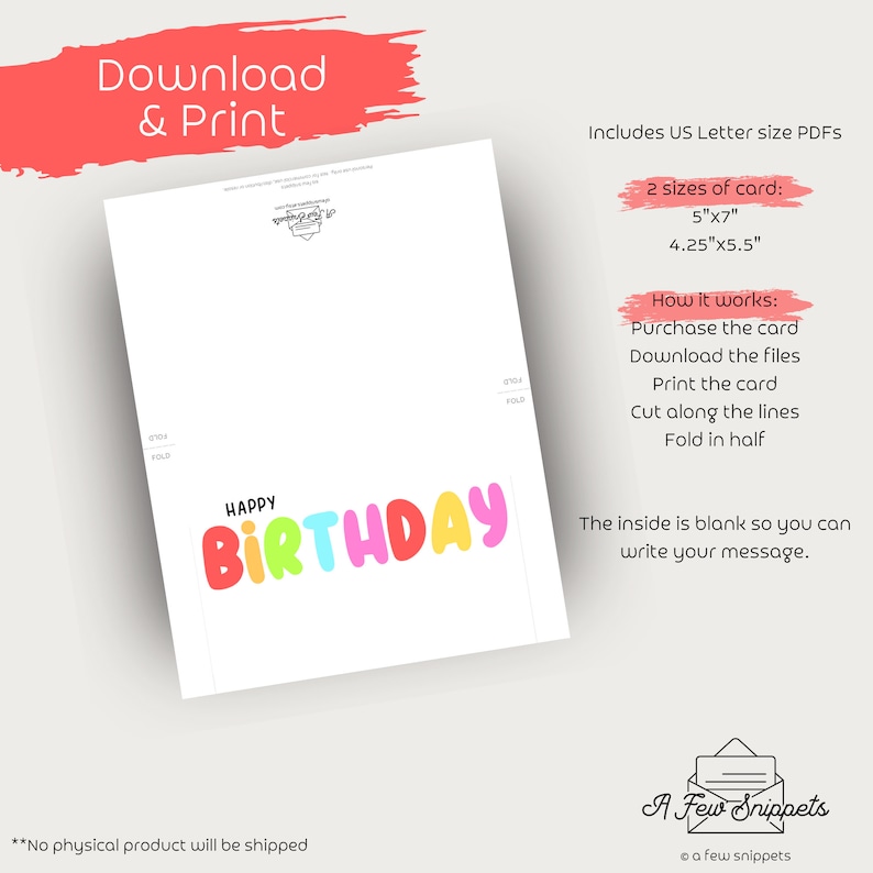 Happy Birthday Printable Card Birthday Card Card Template - Etsy