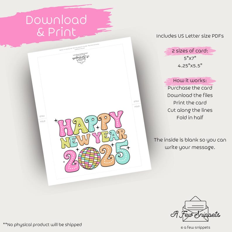 Happy New Year 2025 Printable Card | 2025 | Instant Download PDF | New ...