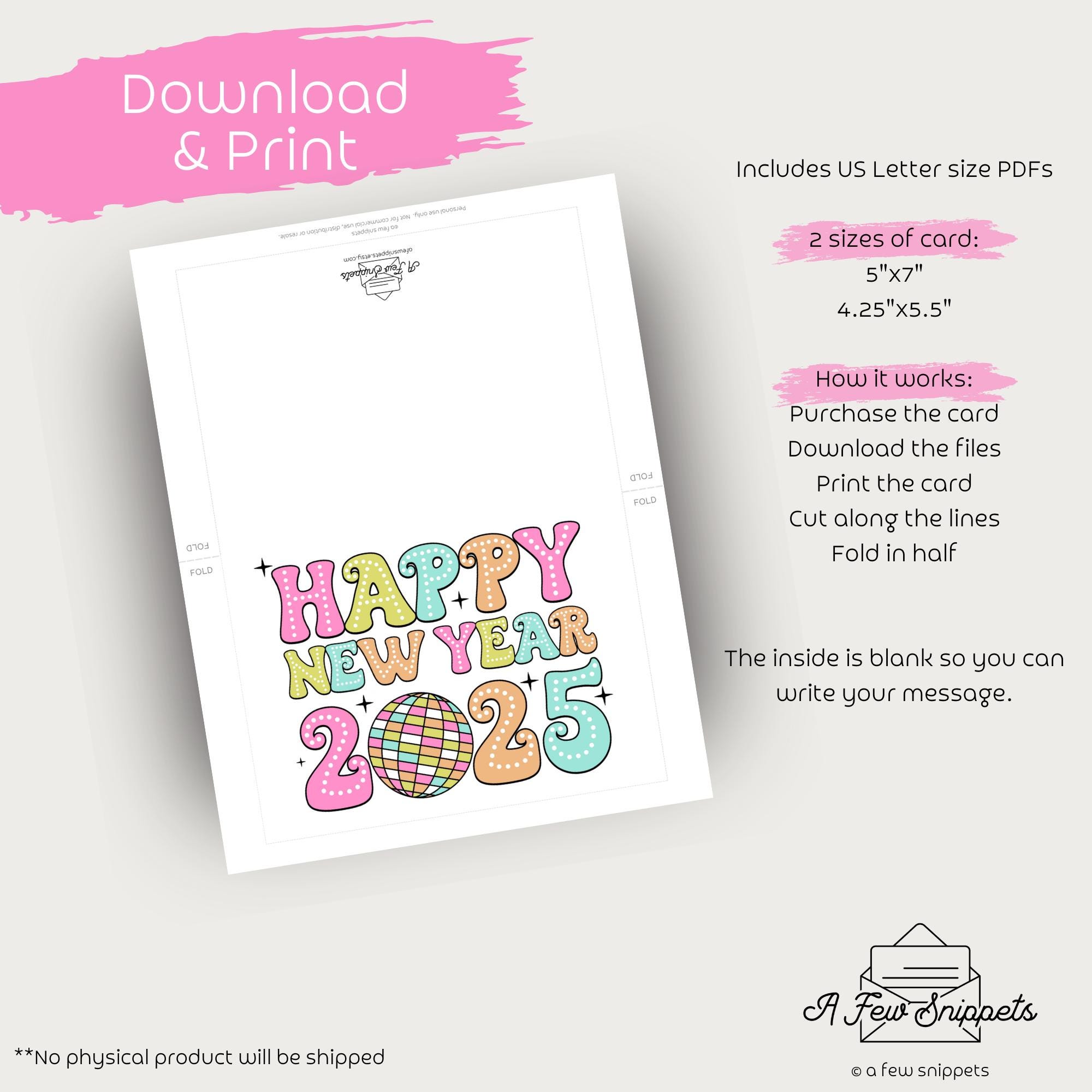 Happy New Year 2025 Printable Card | 2025 | Instant Download PDF | New ...