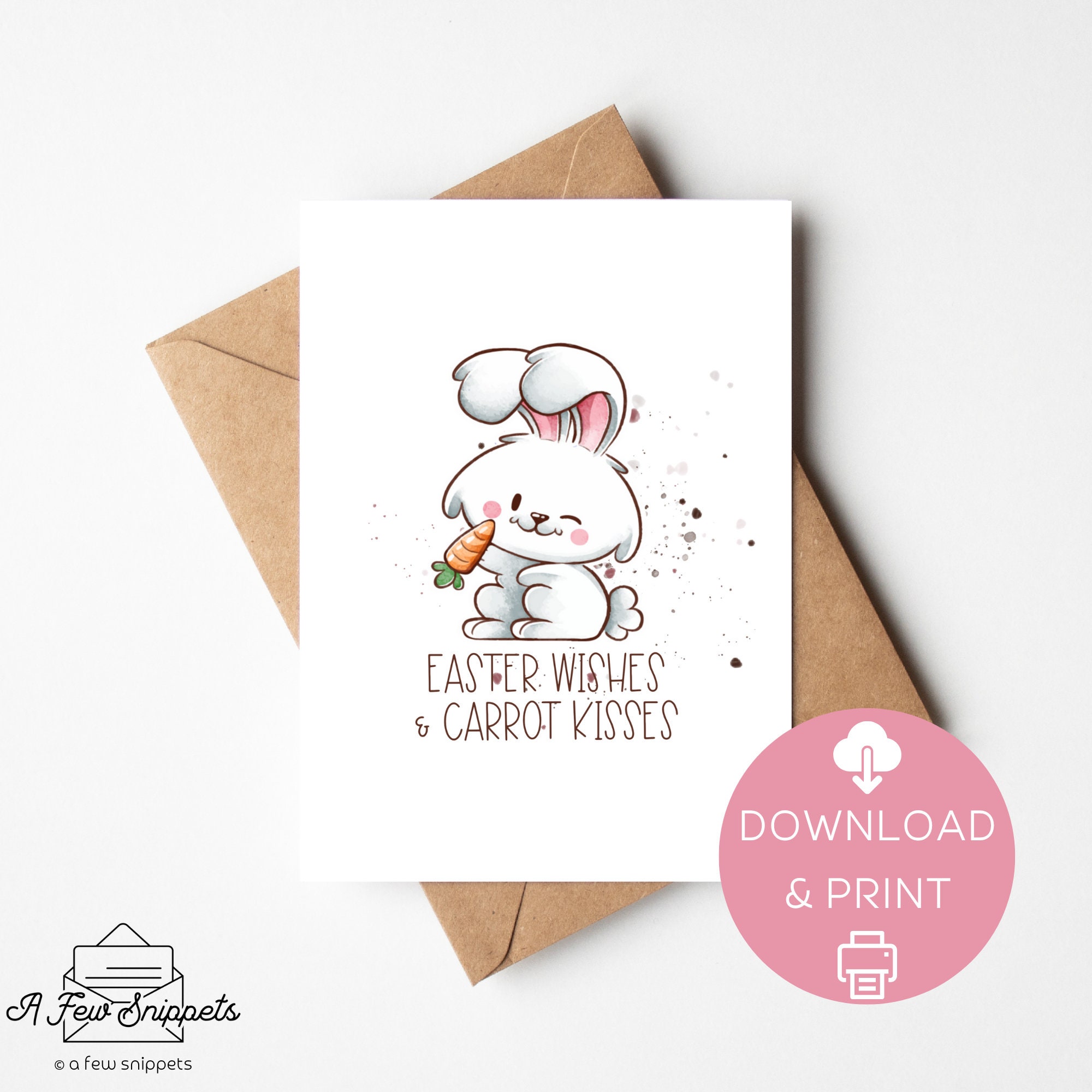 Bunny Easter Card: Carrot Kisses Printable (digital Download) - Etsy