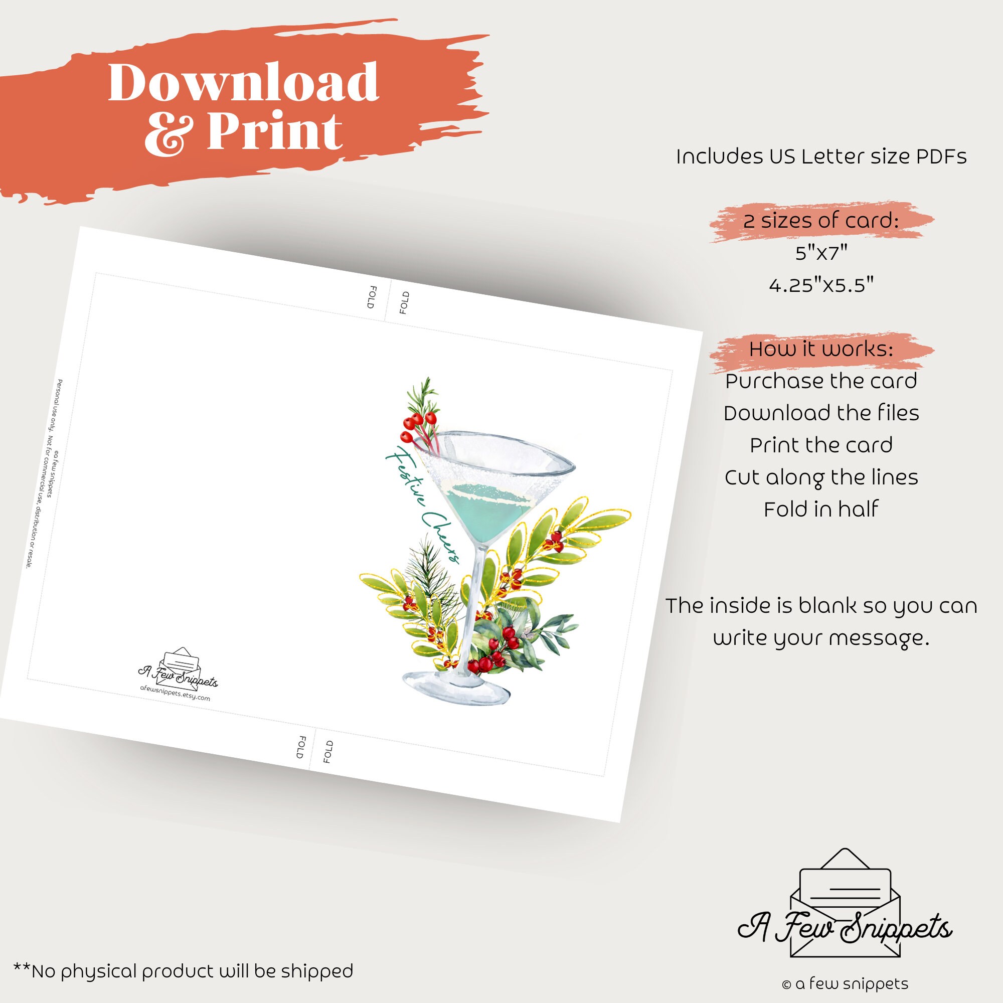 Festive Cheers Printable Card Christmas Card Instant Download PDF ...