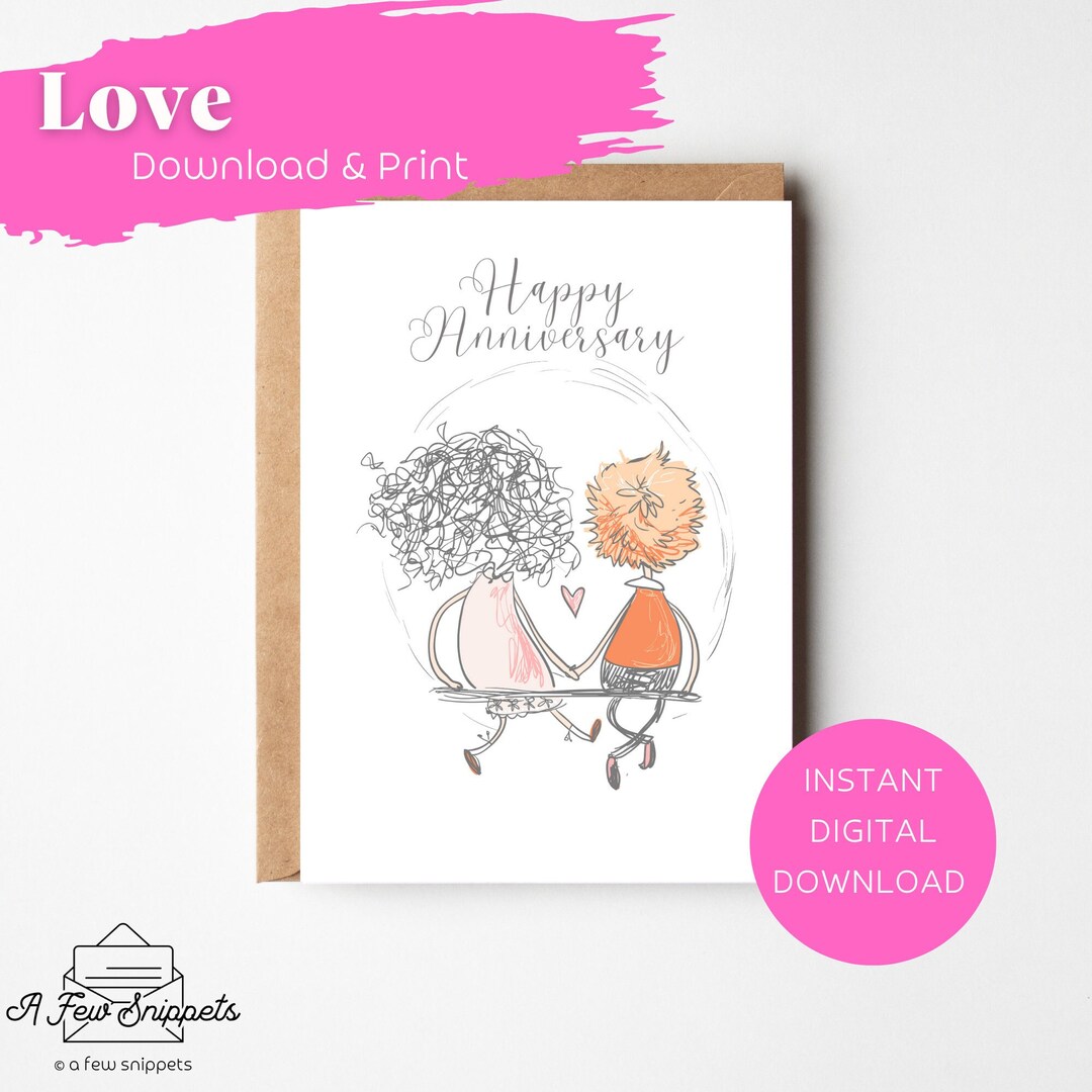 Happy Anniversary Printable Card | Cute Couple | Love | Anniversary ...