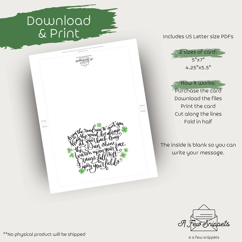 Irish Blessing Printable Card | St Patrick's Day | Print at Home | Card ...