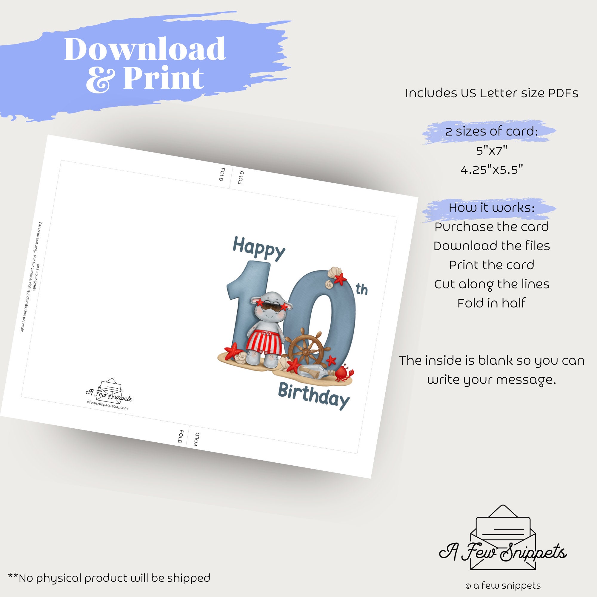 Happy 10th Birthday Printable Card | Birthday Card | Card Template ...