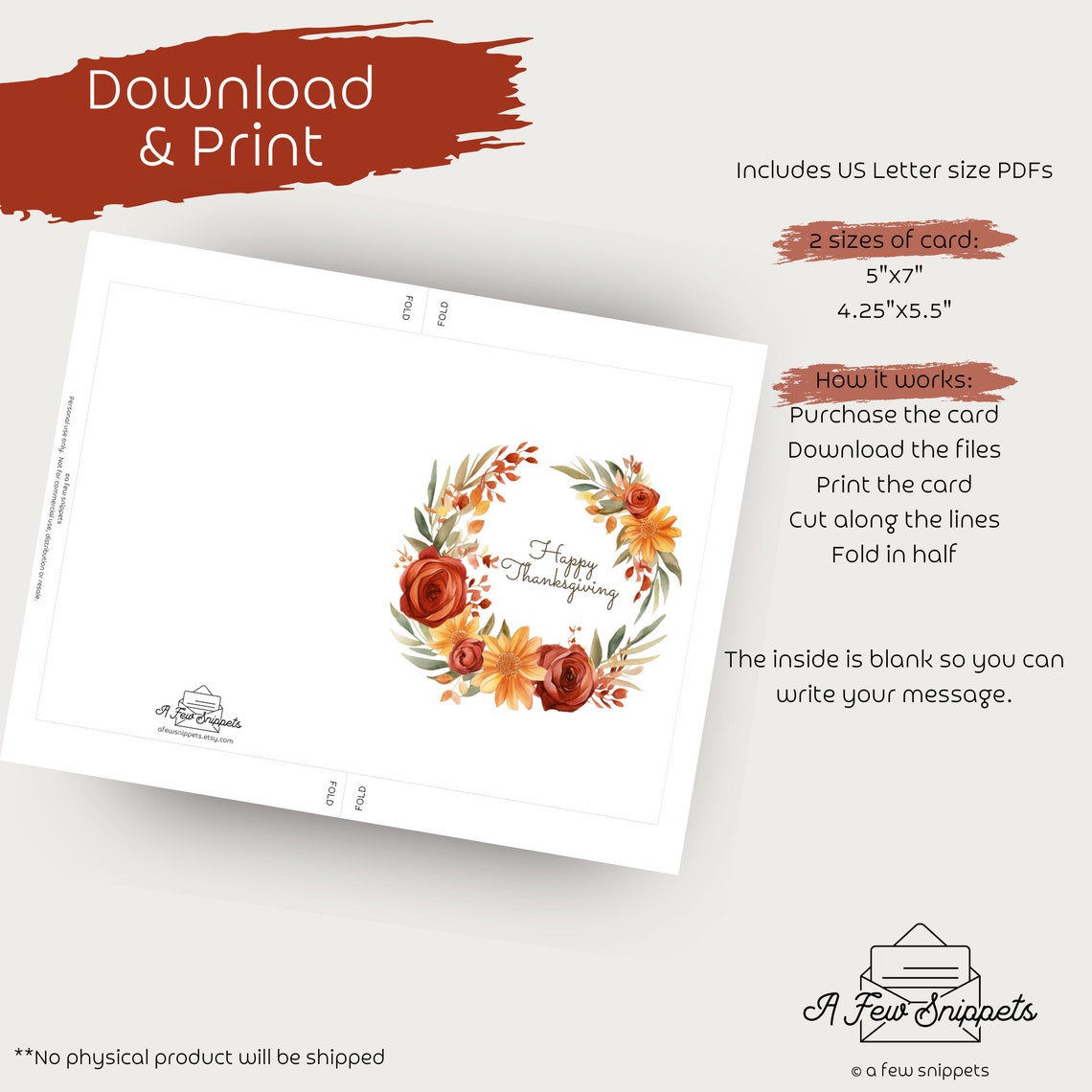 Happy Thanksgiving Printable Card Thanksgiving Print at Home Card ...