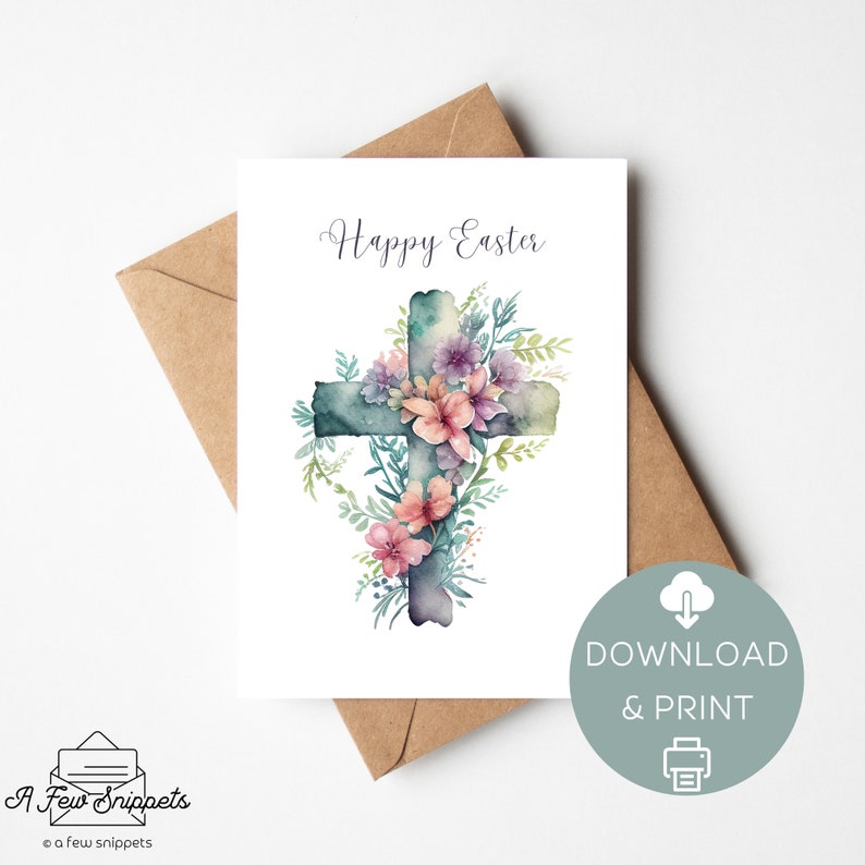 Happy Easter Printable Card | Religious | Easter Card | Cross | Print at Home | Card Template ...