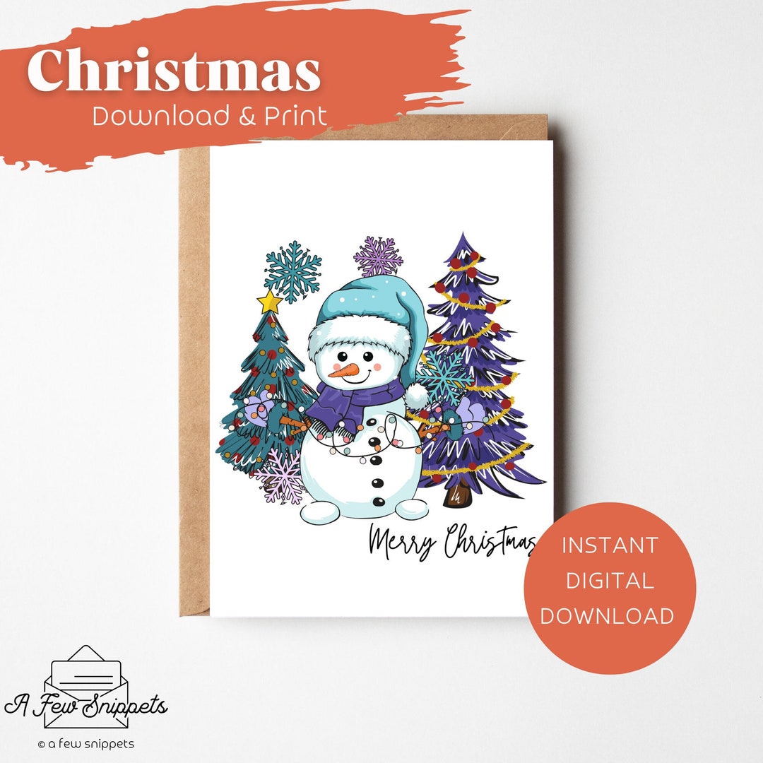 Merry Christmas Snowman Multi Printable Card | Christmas Card | Instant ...