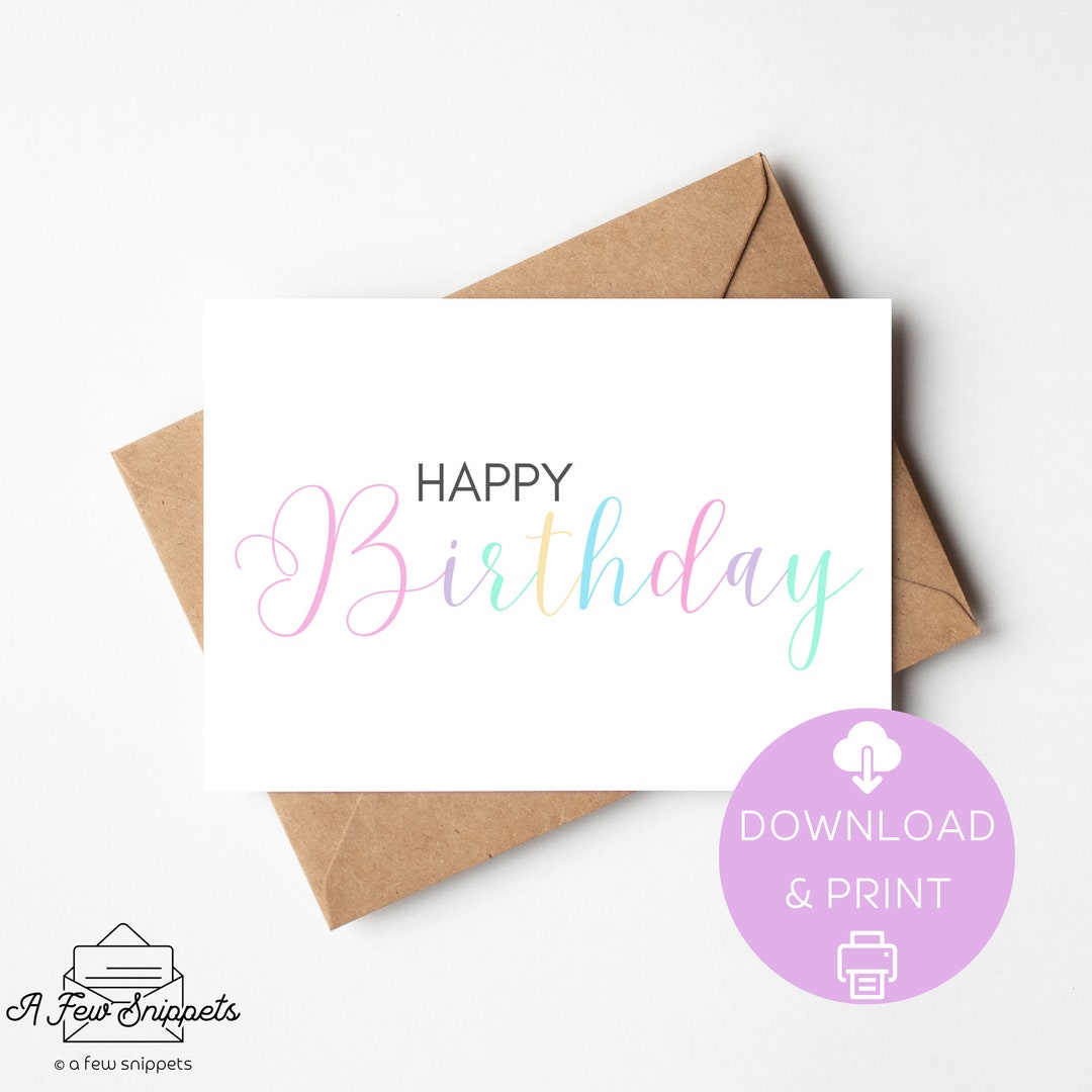 Happy Birthday Printable Card | Birthday Card | Card Template | Instant ...