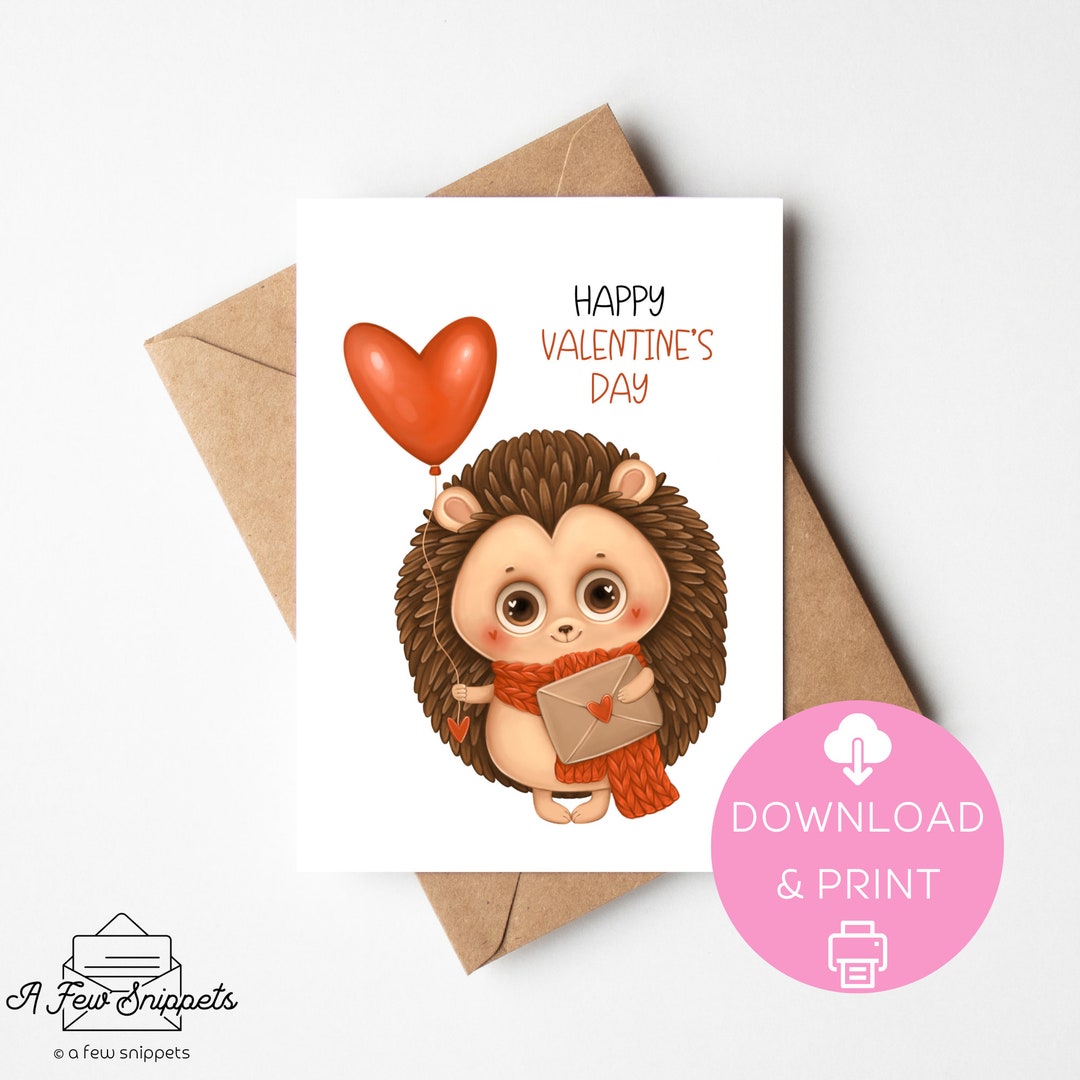 Happy Valentine's Day Printable Card | Valentine's Day | Hedgehog With ...