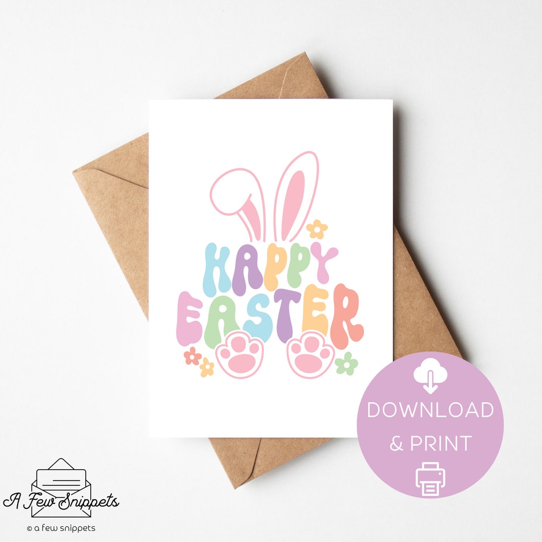 Happy Easter Printable Card Easter Bunny Retro Bunny Rabbit Print at ...
