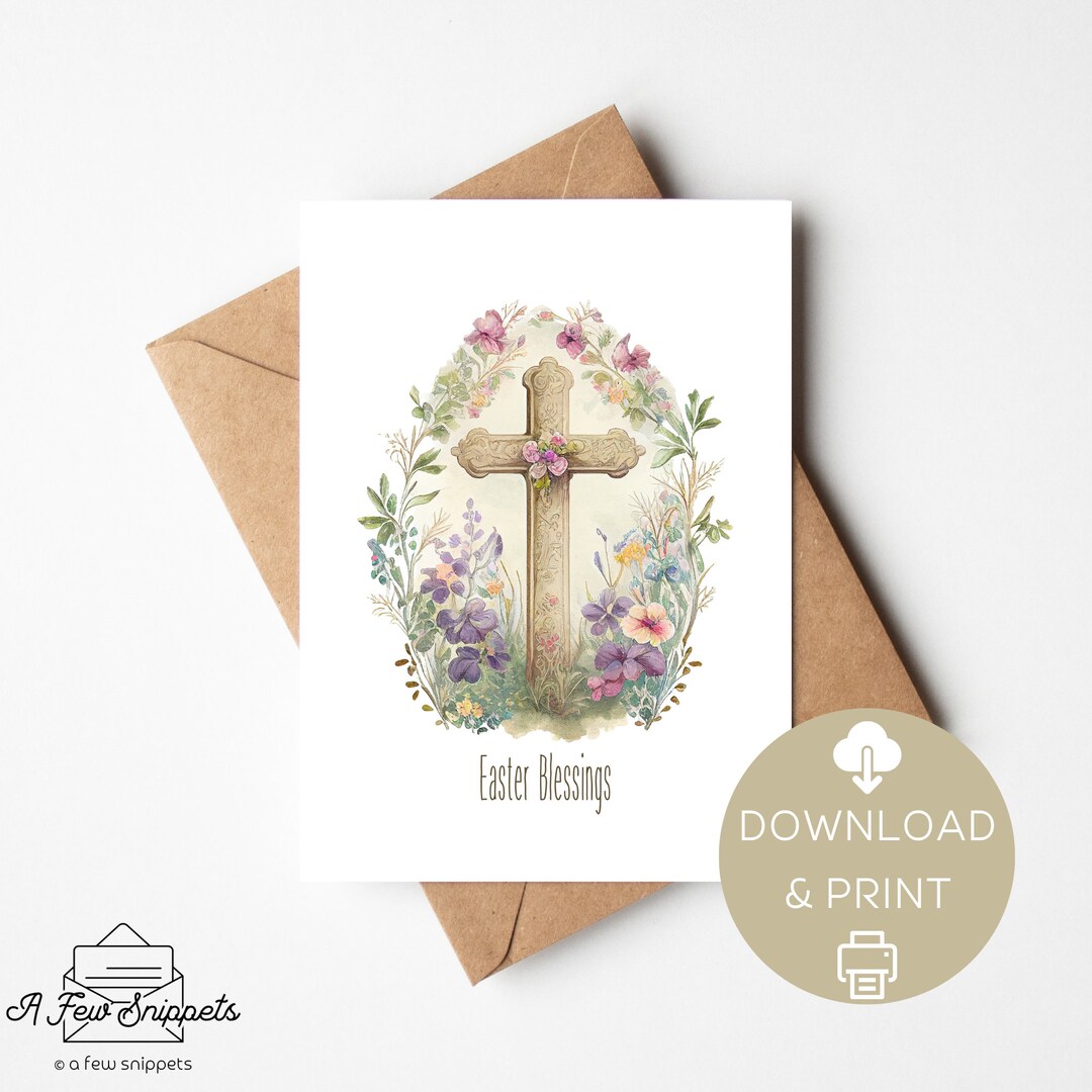 Easter Blessings Printable Card | Religious | Easter Card | Cross ...