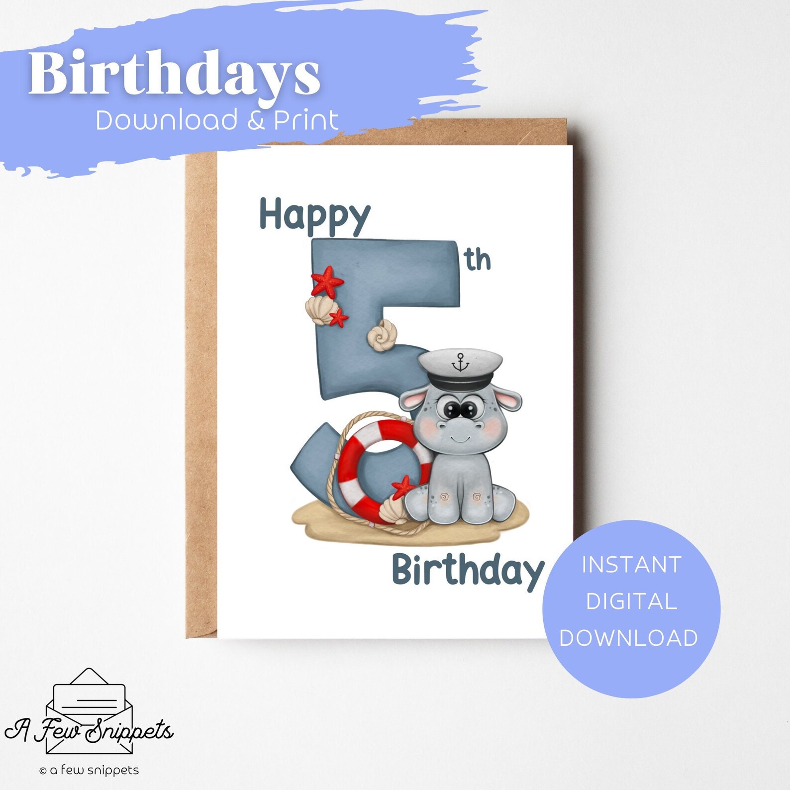 Happy 5th Birthday Printable Card | Birthday Card | Card Template ...