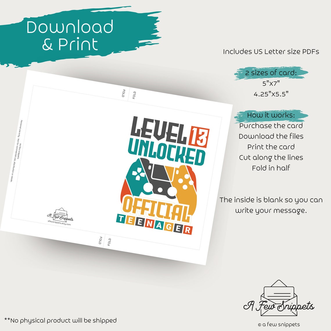 Level 13 Unlocked Official Teenager Birthday Printable Card Birthday ...