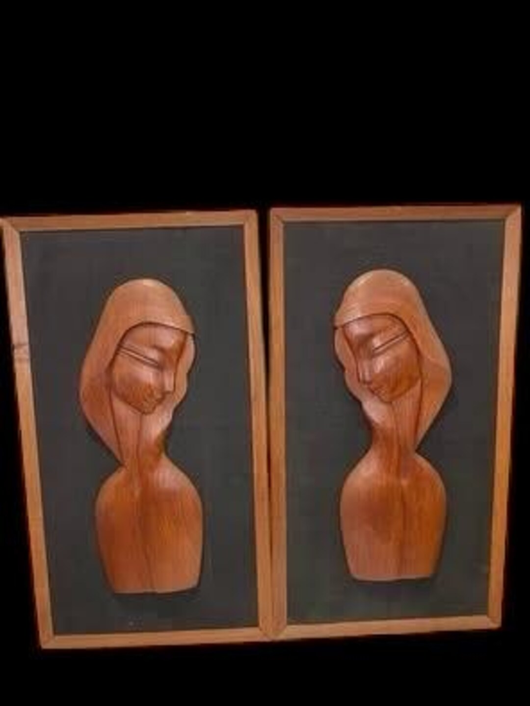 Vintage Pair of Carved Teak Wood Lady Bust Pictures 23.5 X 13 - Etsy