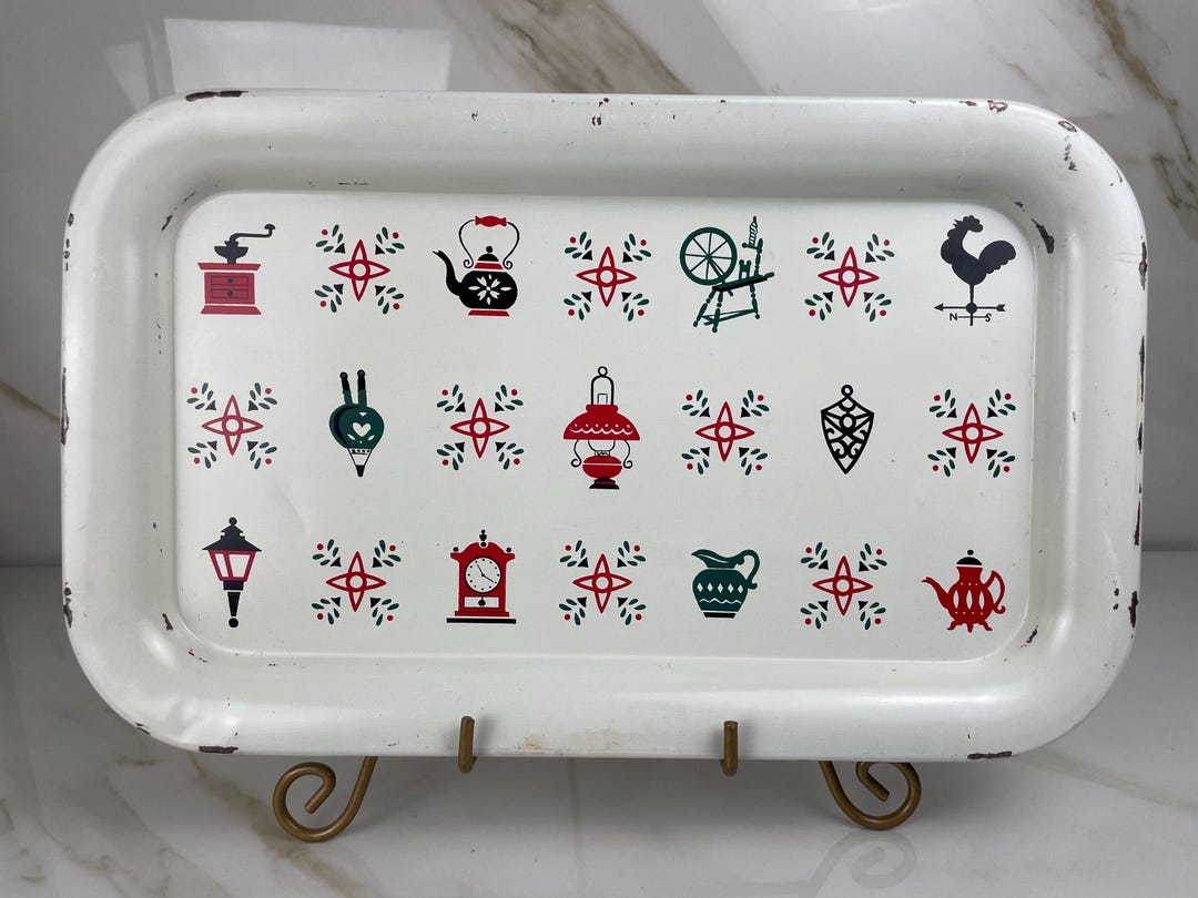 Vintage Kitchen Tin Tray Rooster Teapot Lantern Spindle Billow Grinder ...