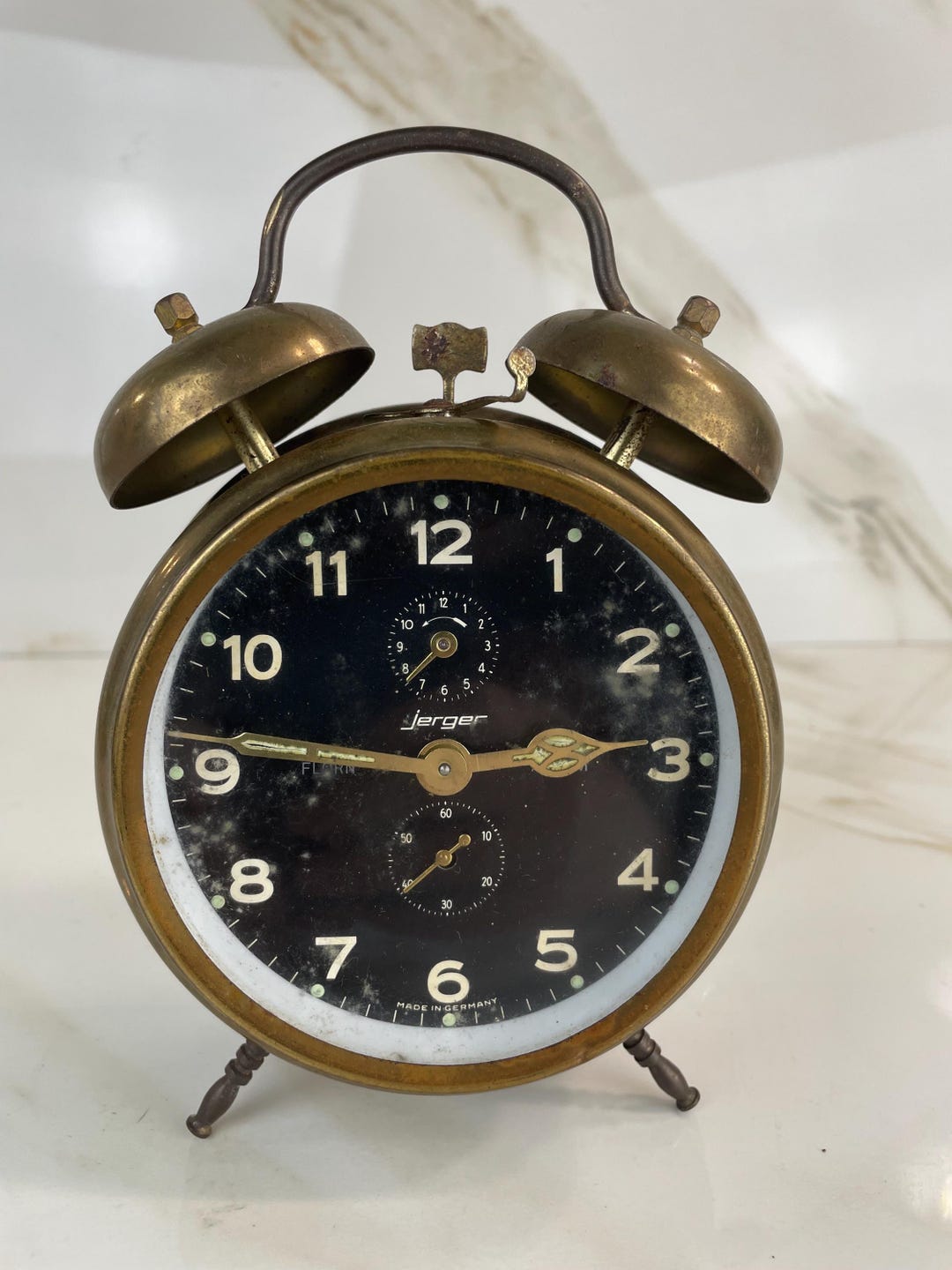 Vintage Jerger Germany Brass Alarm Clock 7” X 5” Has Discoloration ...