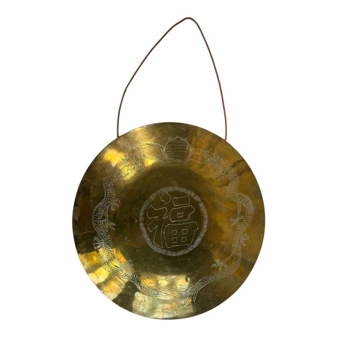 Vintage Large Mid Century Brass Chinese Gong W/ Etched Dragons 12” - Etsy
