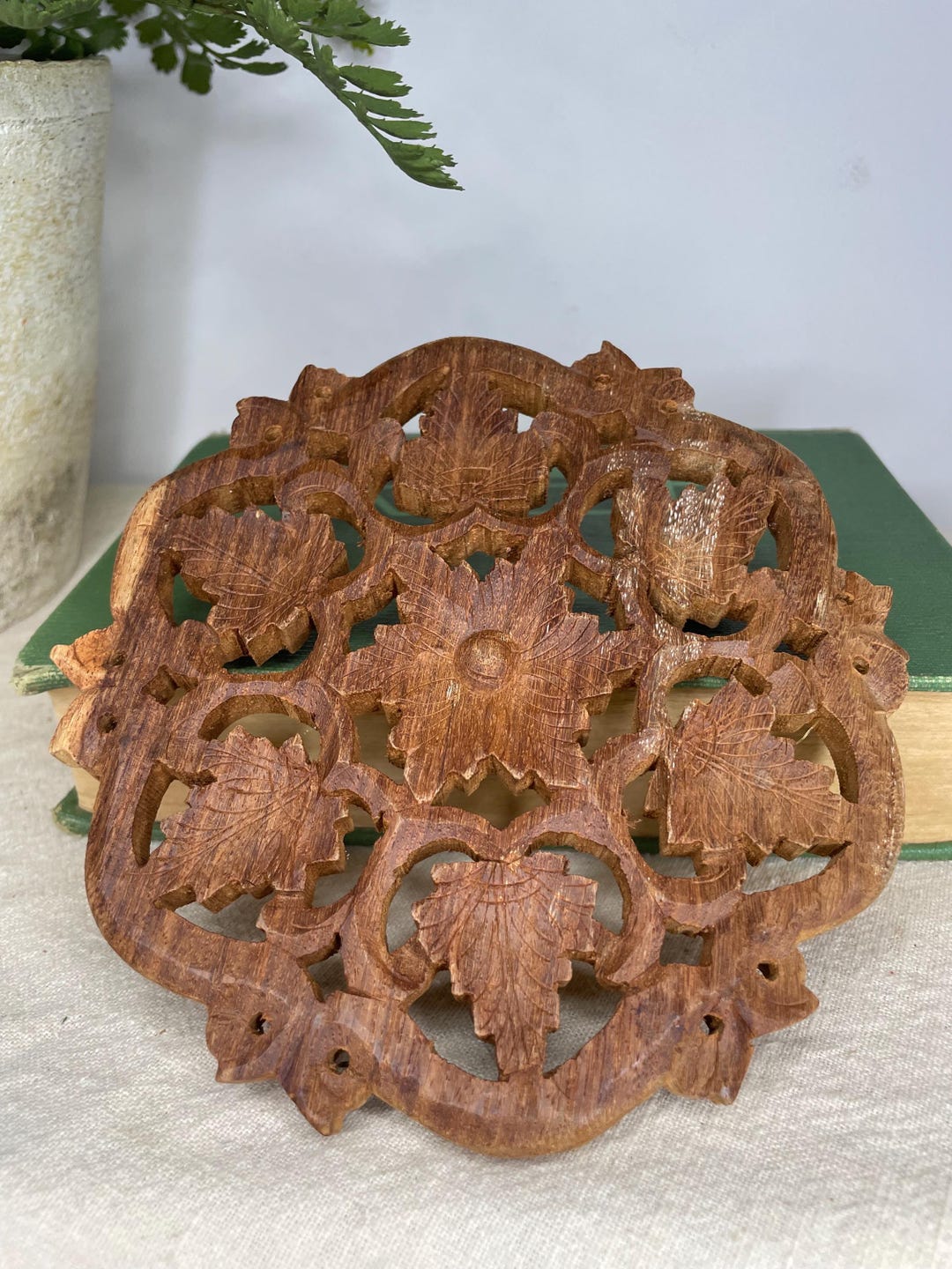 Vintage Carved Teak Wood Footed Trivet 6” - Etsy