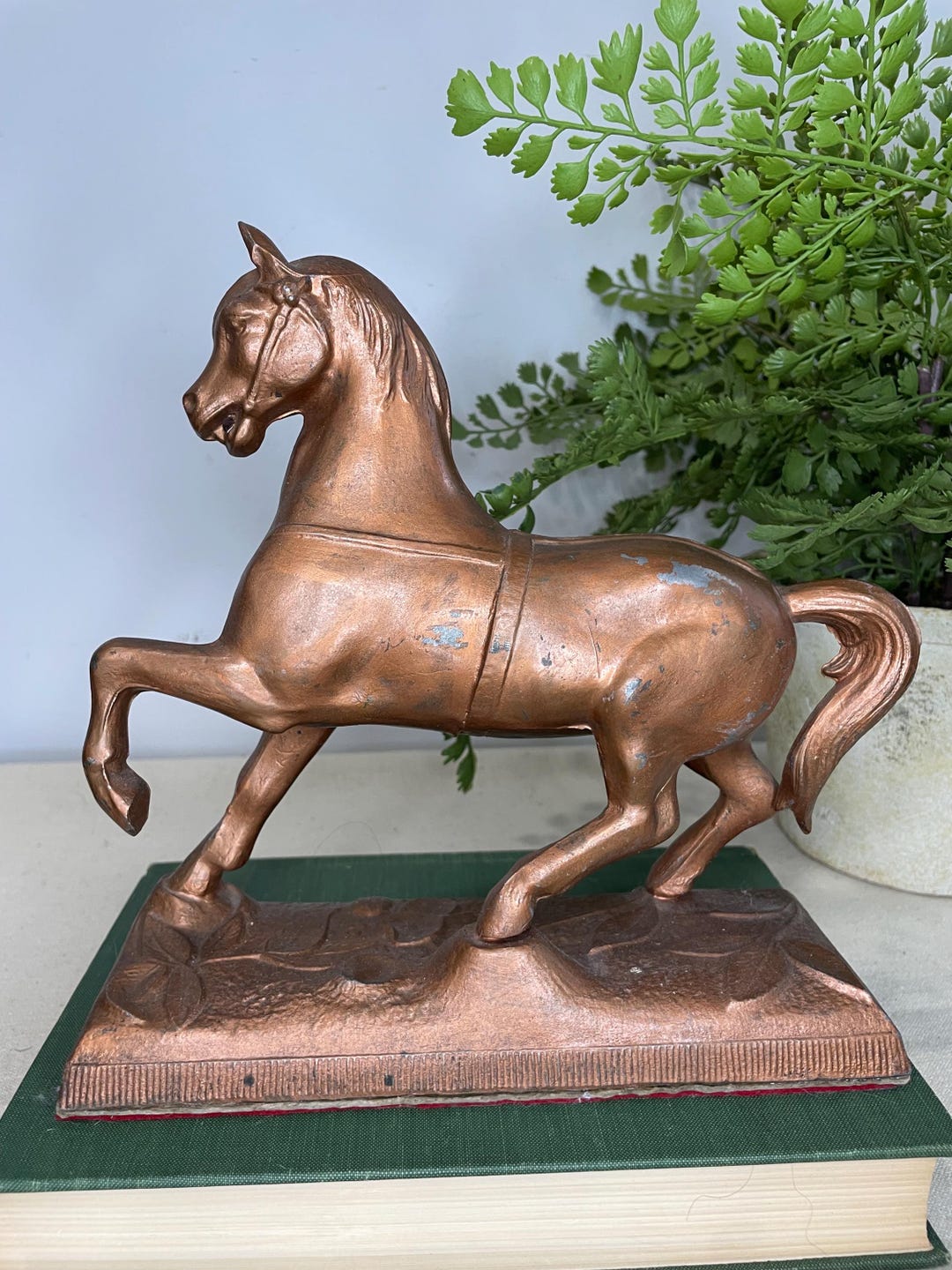 Antique Spelter Equestrian Horse Mantle Clock Topper Statue 8.5” X 8 ...