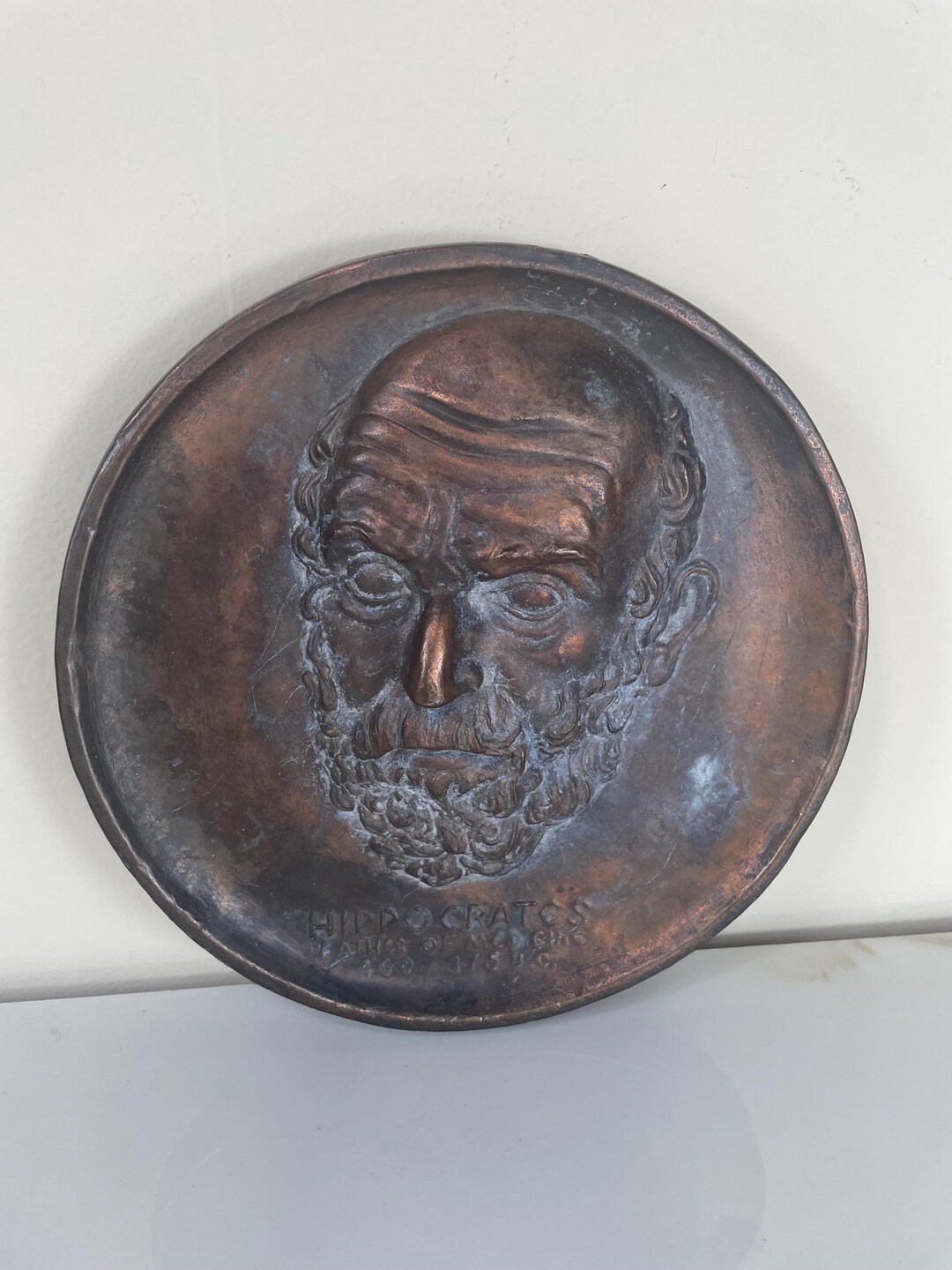Vintage Heavy Cast Metal Hippocrates Wall Plaque Father of Medicine 8 ...