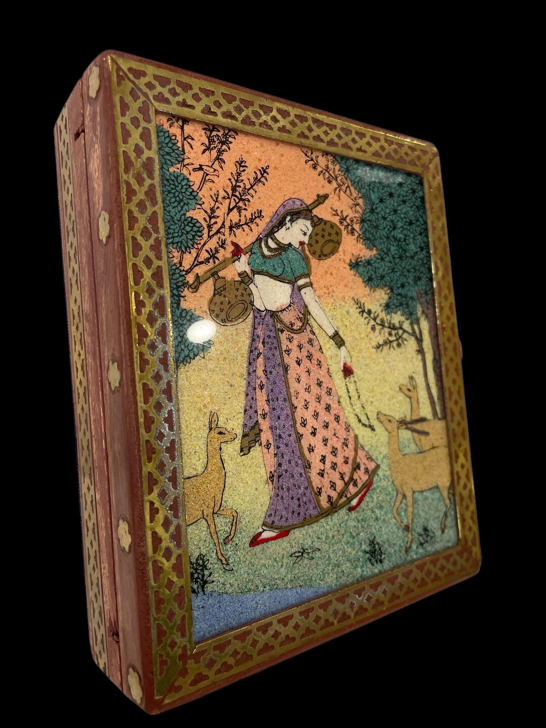 Mother Meera Indian Wood Box With Brass Detail 5.5 X 4.5 - Etsy