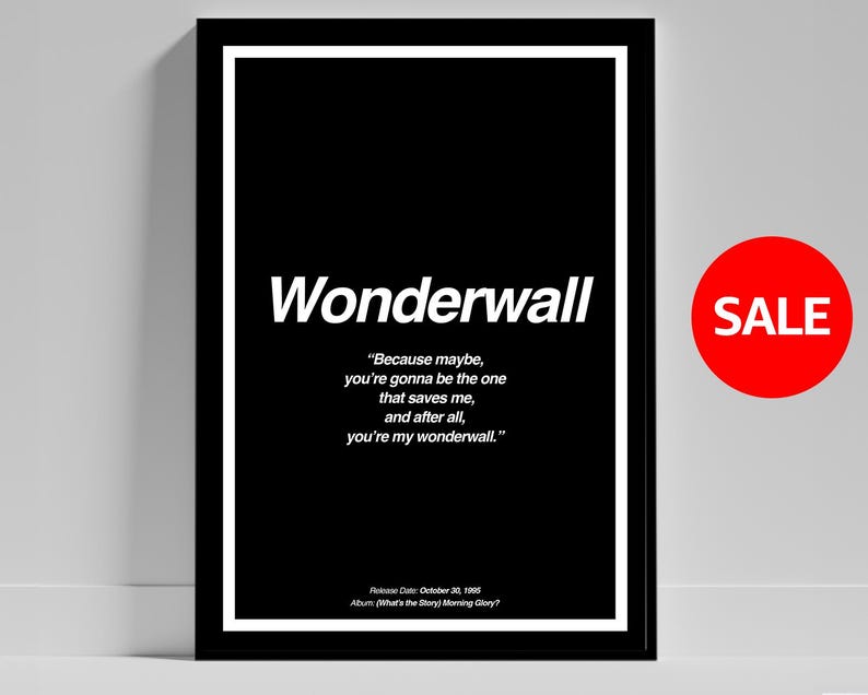 Wonderwall Oasis Lyrics Poster Album Cover Poster Music Wall Art Music ...
