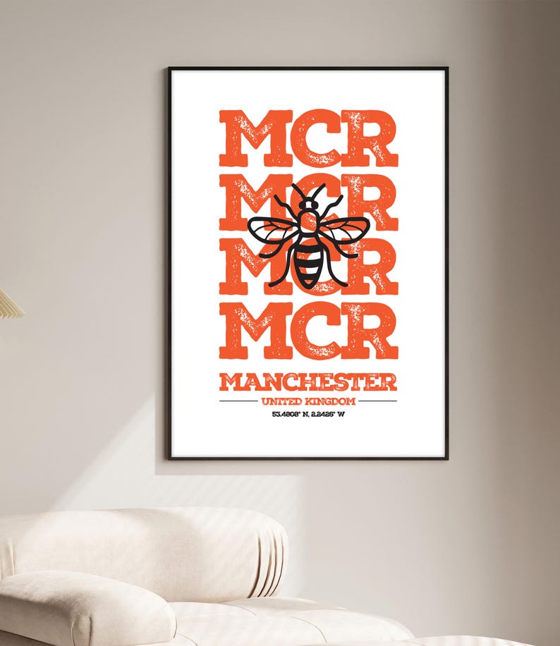 Manchester Bee Print, Manchester Prints, Wall Art, Manchester Poster ...