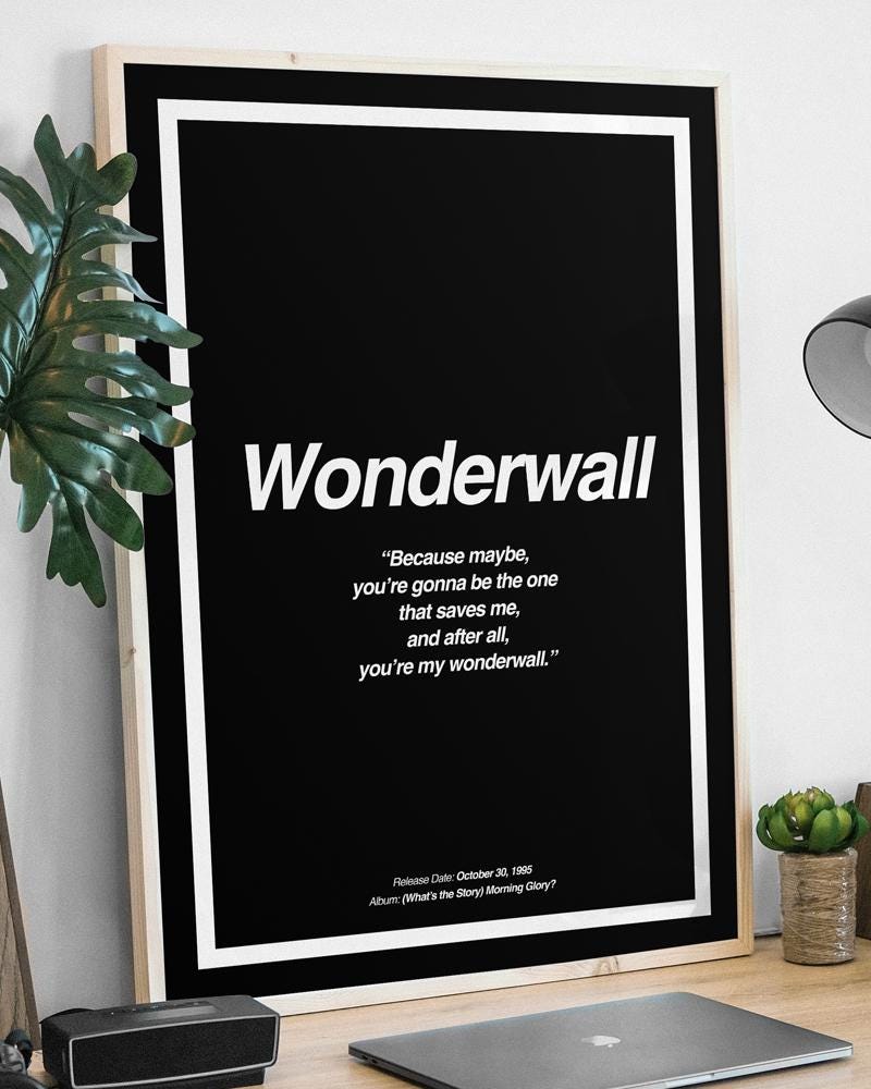 Wonderwall Oasis Lyrics Poster | Album Cover Poster | Music Wall Art ...