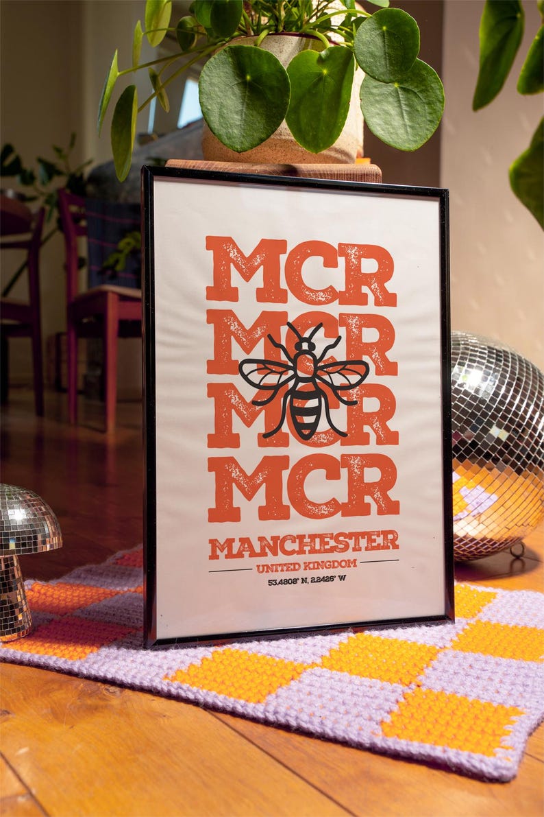 Manchester Bee Print, Manchester Prints, Wall Art, Manchester Poster ...