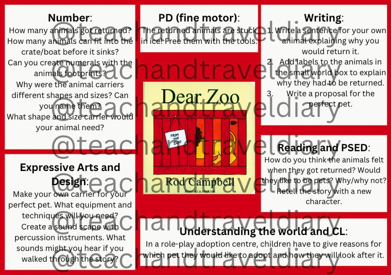 Dear Zoo Book Activities Grid for EYFS or Key Stage 1 Editable Teacher ...