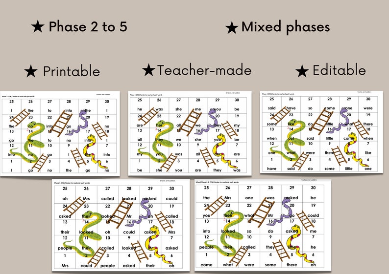 Phonics Common Exception Word Snakes and Ladders Game Phase - Etsy UK