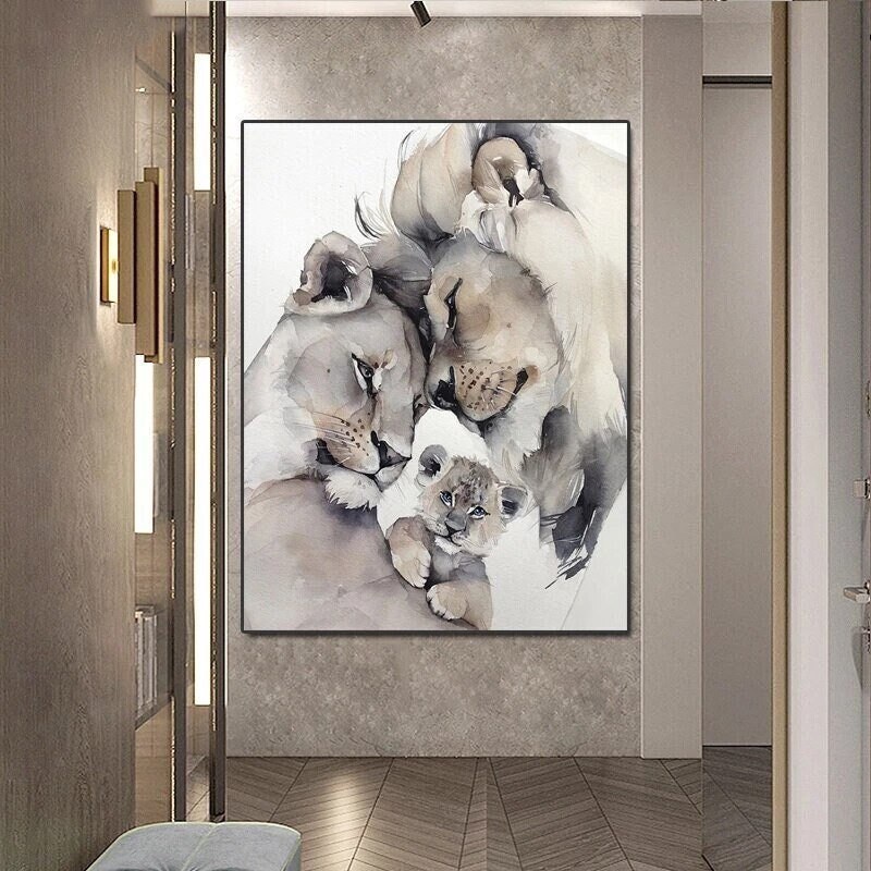 Modern Lions Family Canvas Painting Abstract Animals Posters and Prints ...