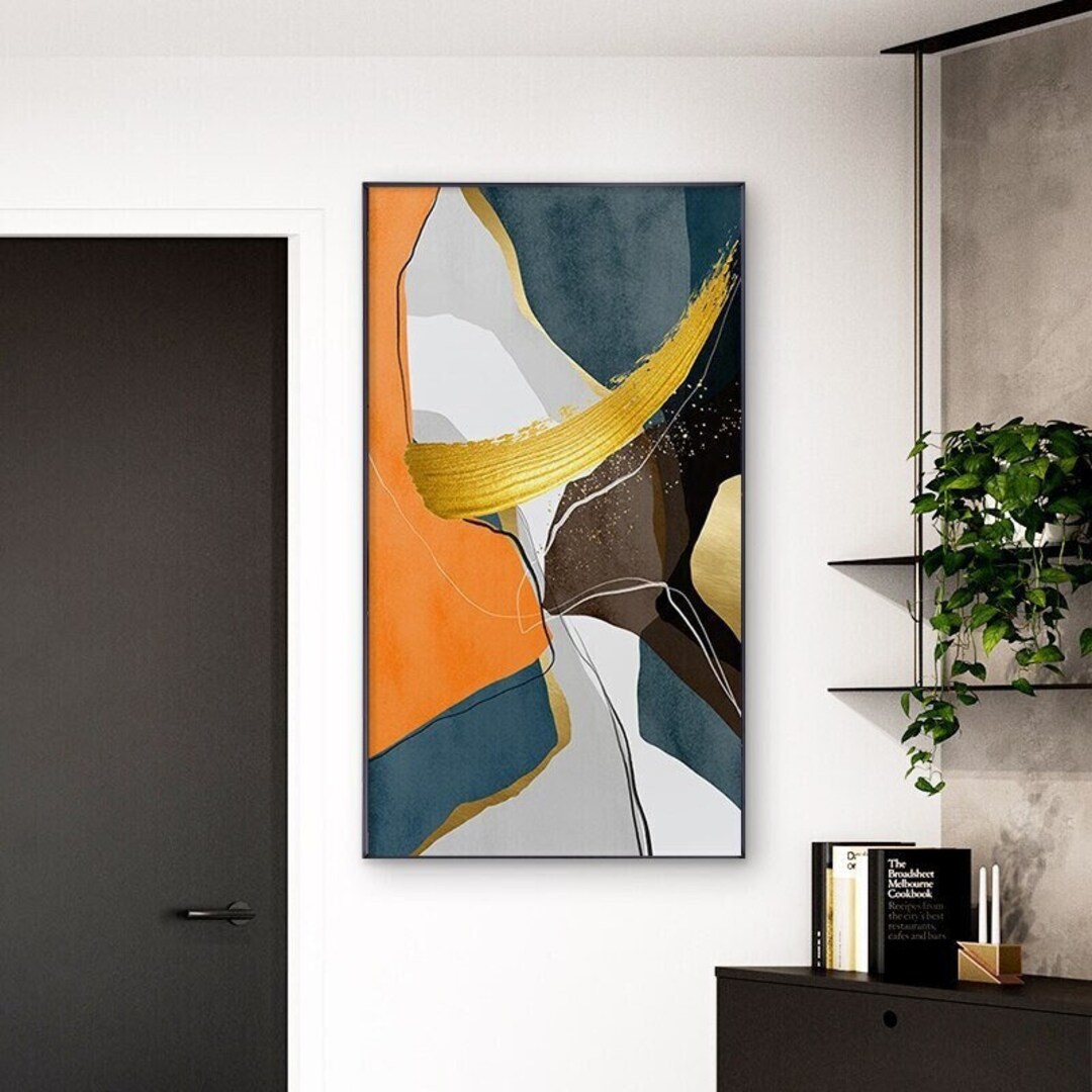 Abstract Color Blocks Wall Painting Gold Foil Canvas Posters - Etsy
