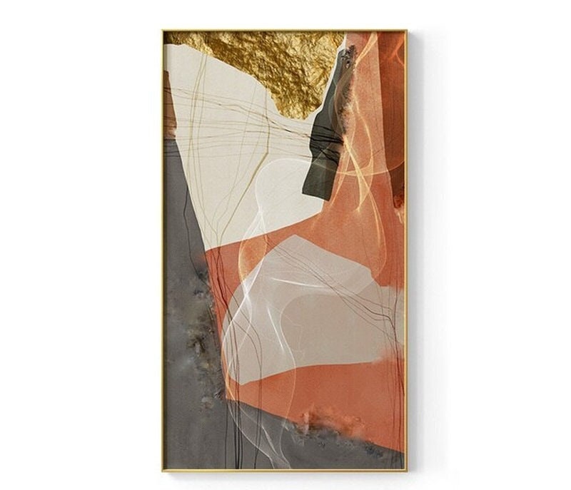 Abstract Color Blocks Wall Painting Gold Foil Canvas Posters - Etsy