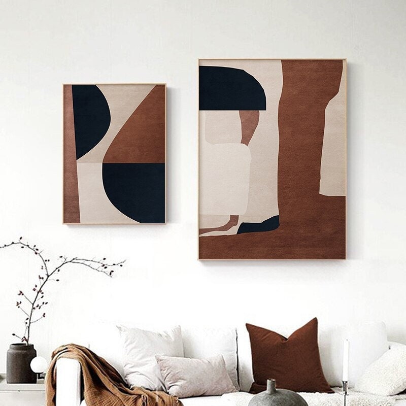 Modern Color Blocks Canvas Painting Abstract Posters and Prints Brown ...