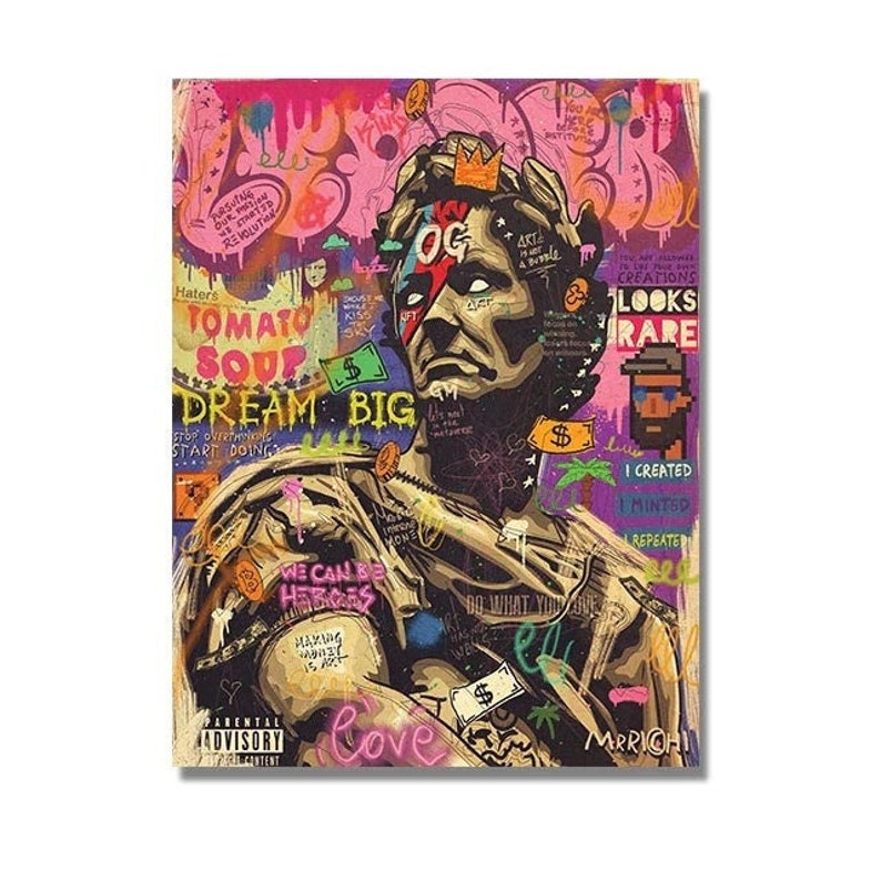 Graffiti Pop Art Portrait Canvas Painting Famous Statue of Julius Cesar ...